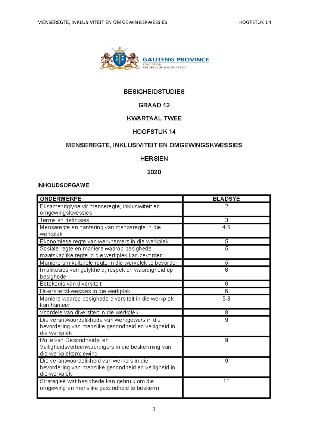 Menseregte, inklusiweit en omgewingskwessies - BESIGHEIDSTUDIES GRAAD ...