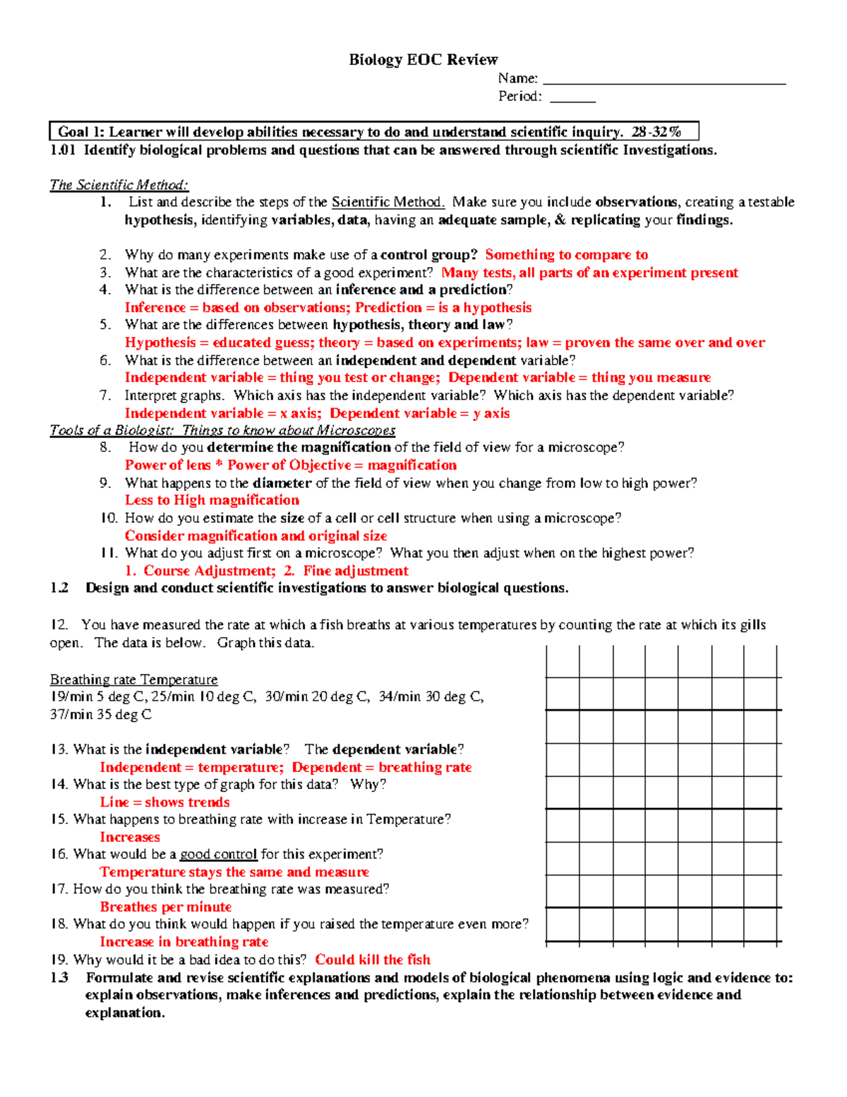 Biology Review - Semester 1 notes - Name ...