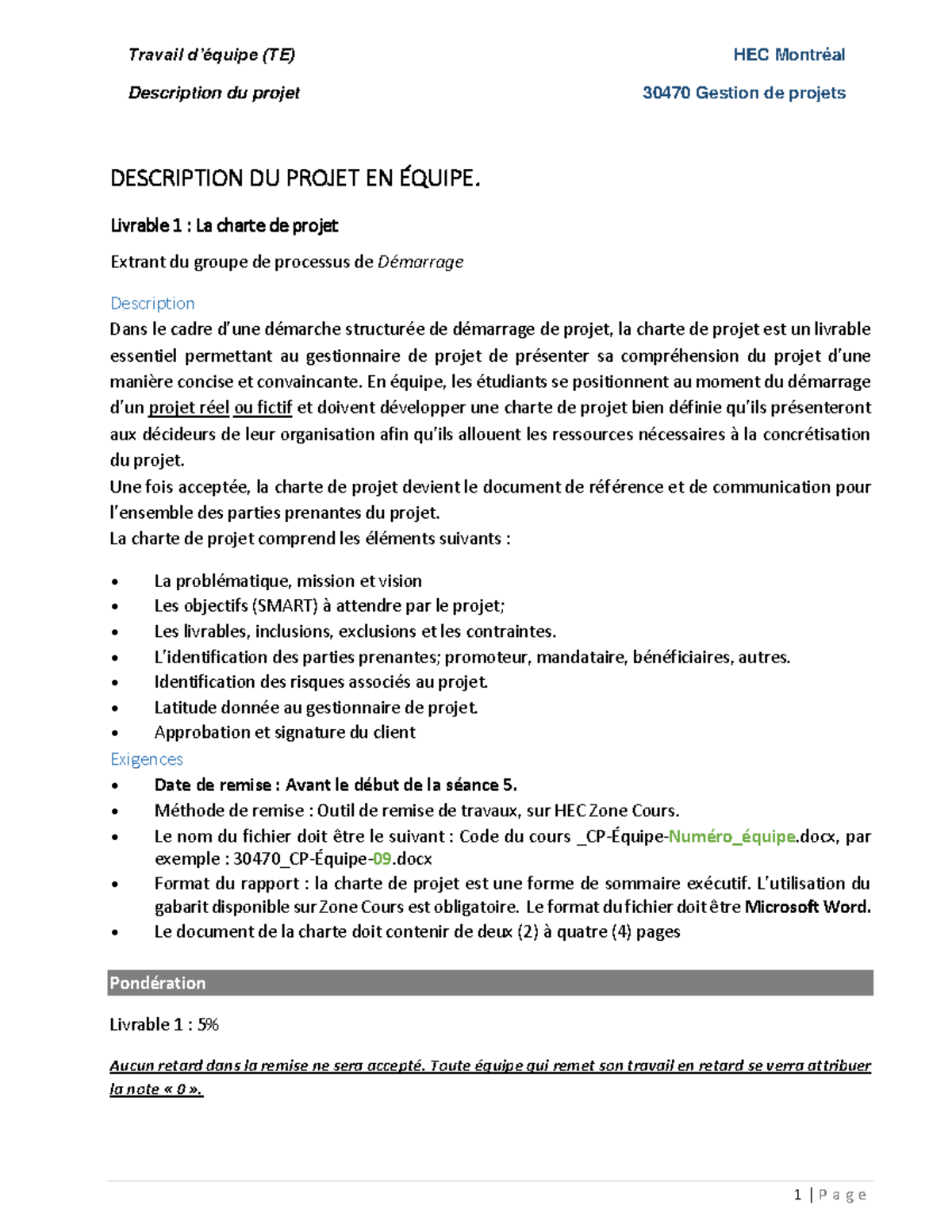 30470-Description Projet en équipe - Description du projet 30470 Gestion de projets DESCRIPTION ...
