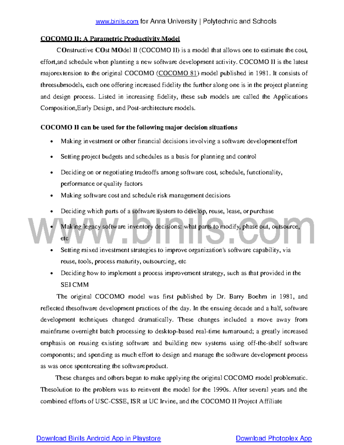 IT8075 UNIT 2 Cocomo II - COCOMO II: A Parametric Productivity Model C O nstructive CO st MO del ...