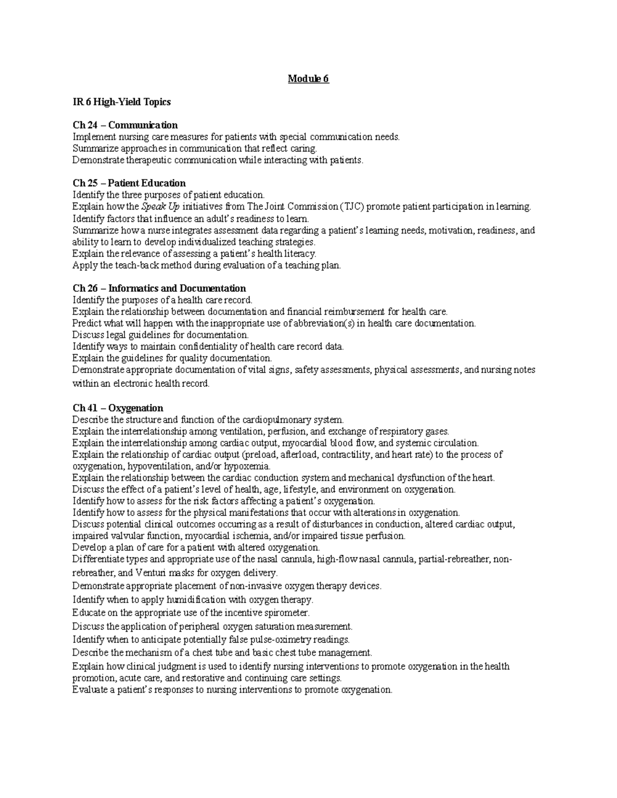 Module 6 High-Yield Topics - Module 6 IR 6 High-Yield Topics Ch 24 ...