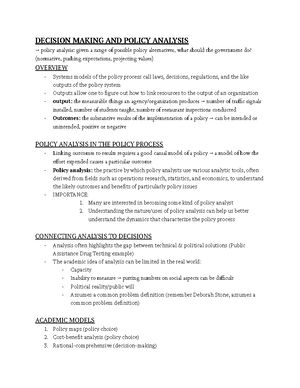 Policy Cycle Stages Model and Policy Typology Notes - RECAP Policy is ...