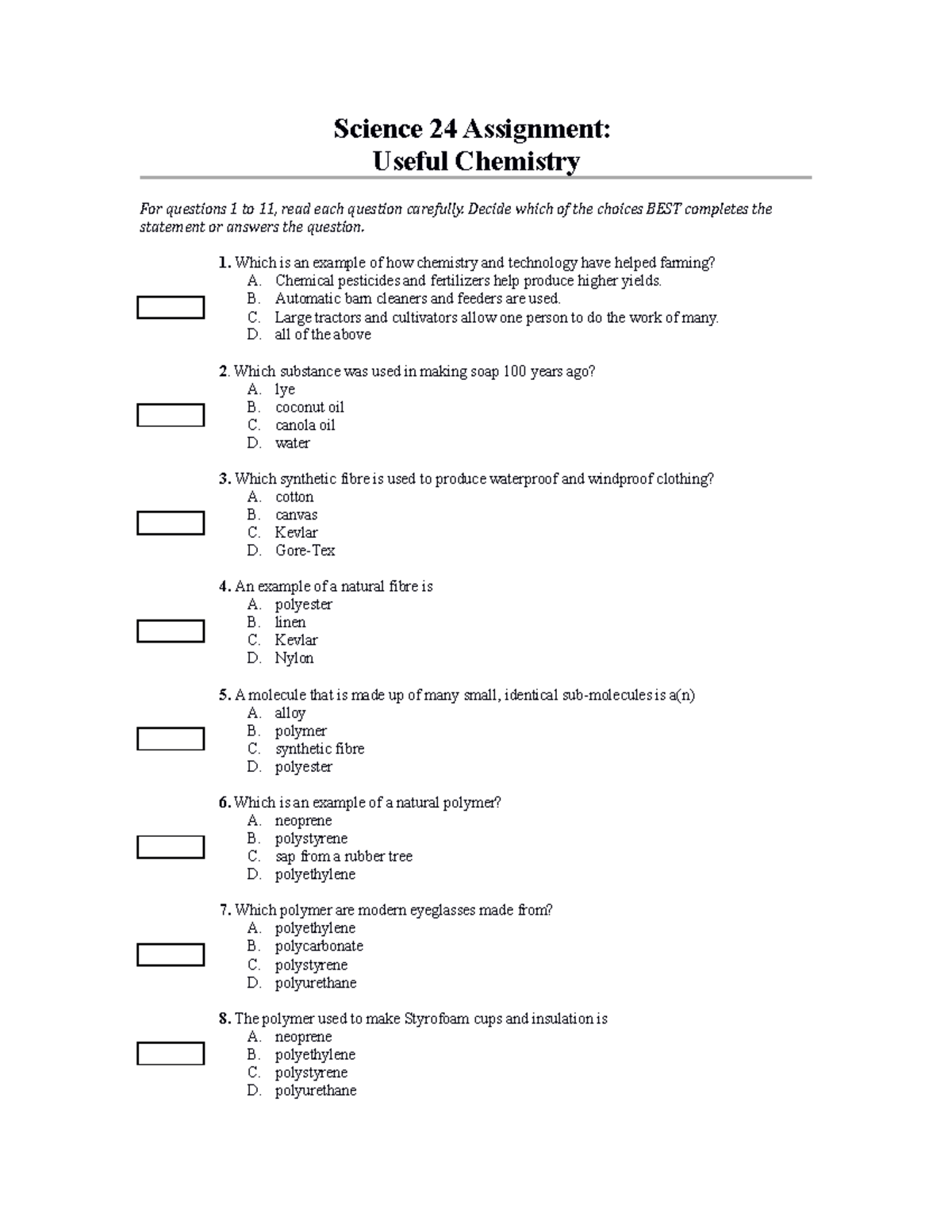 Chapter 1 Mult Choice Assignment - Science 24 Assignment: Useful ...