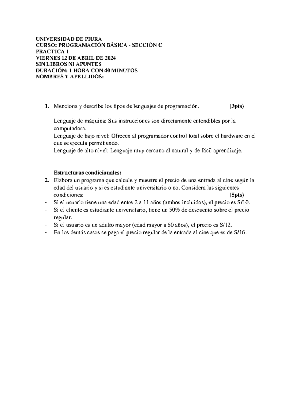 Practica 1- Seccion C- Solucion - UNIVERSIDAD DE PIURA CURSO ...