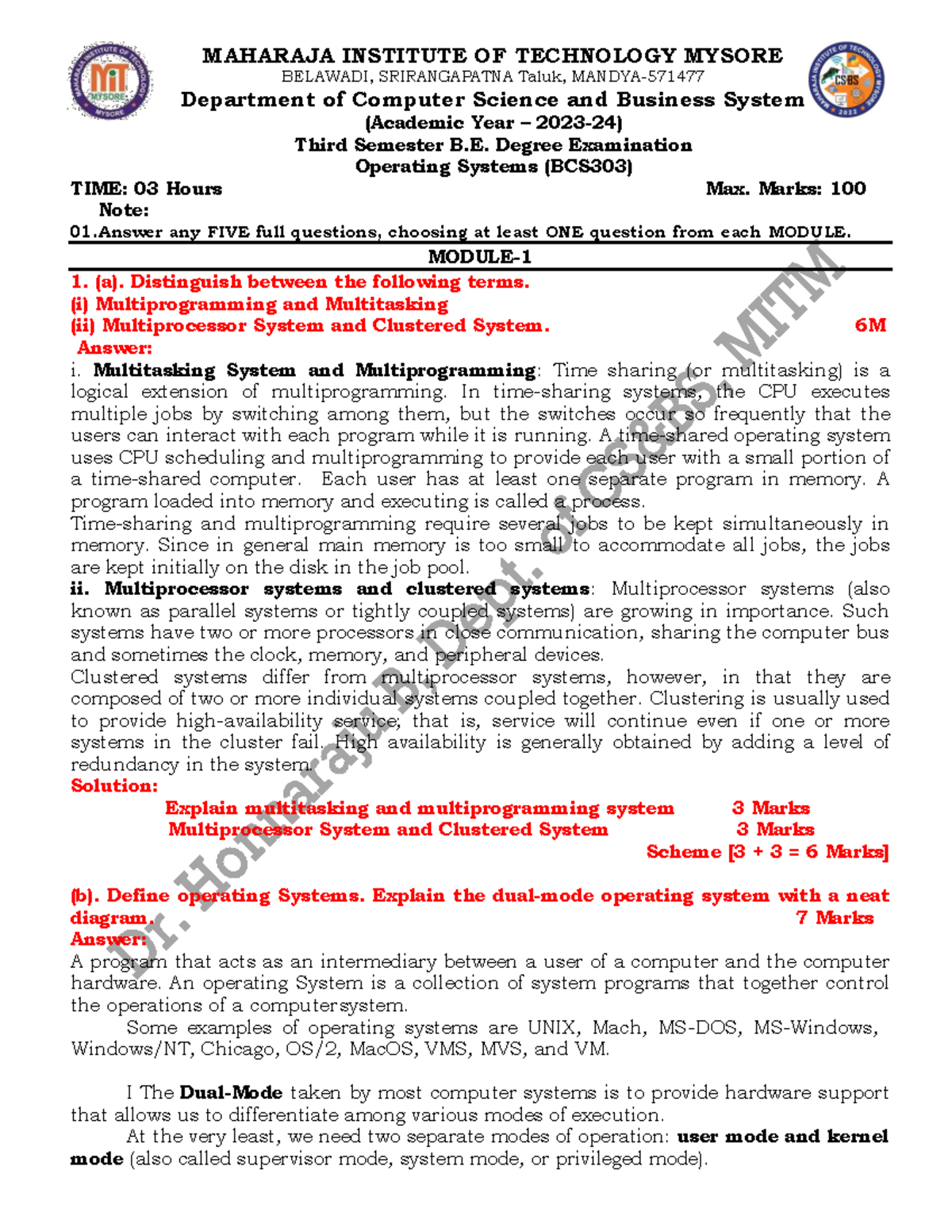 BCS303- Model Paper Solution - MAHARAJA INSTITUTE OF TECHNOLOGY MYSORE BELAWADI, SRIRANGAPATNA ...