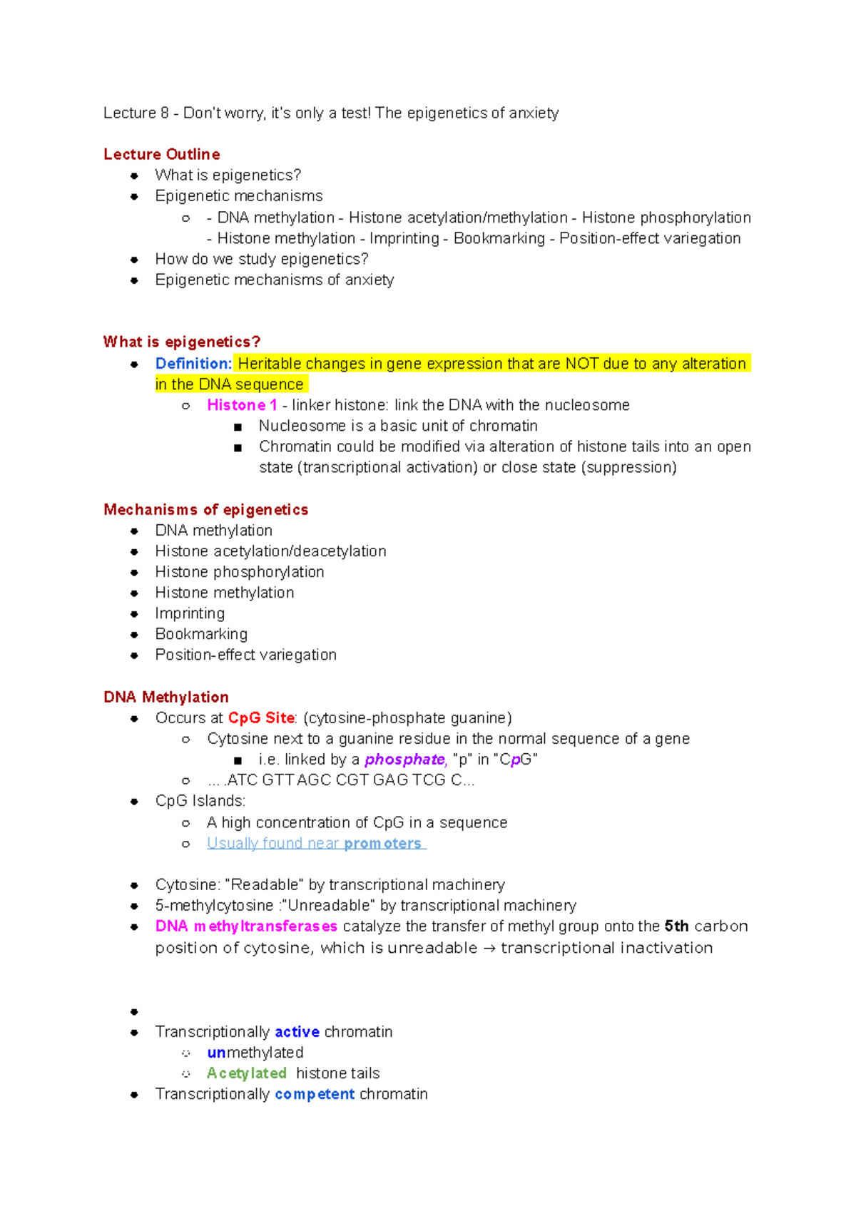 HMB204 UTSG Lecture Notes Lecture 8 - Don’t worry, it’s only a test ...