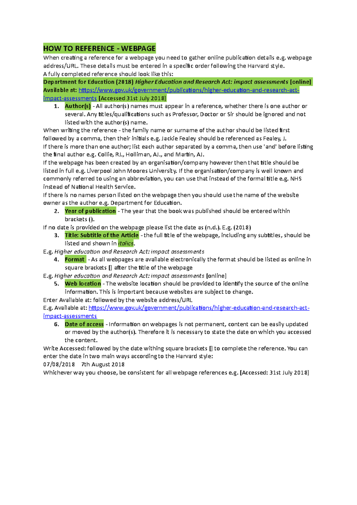 HOW TO Reference - Webpage - HOW TO REFERENCE - WEBPAGE When creating a ...