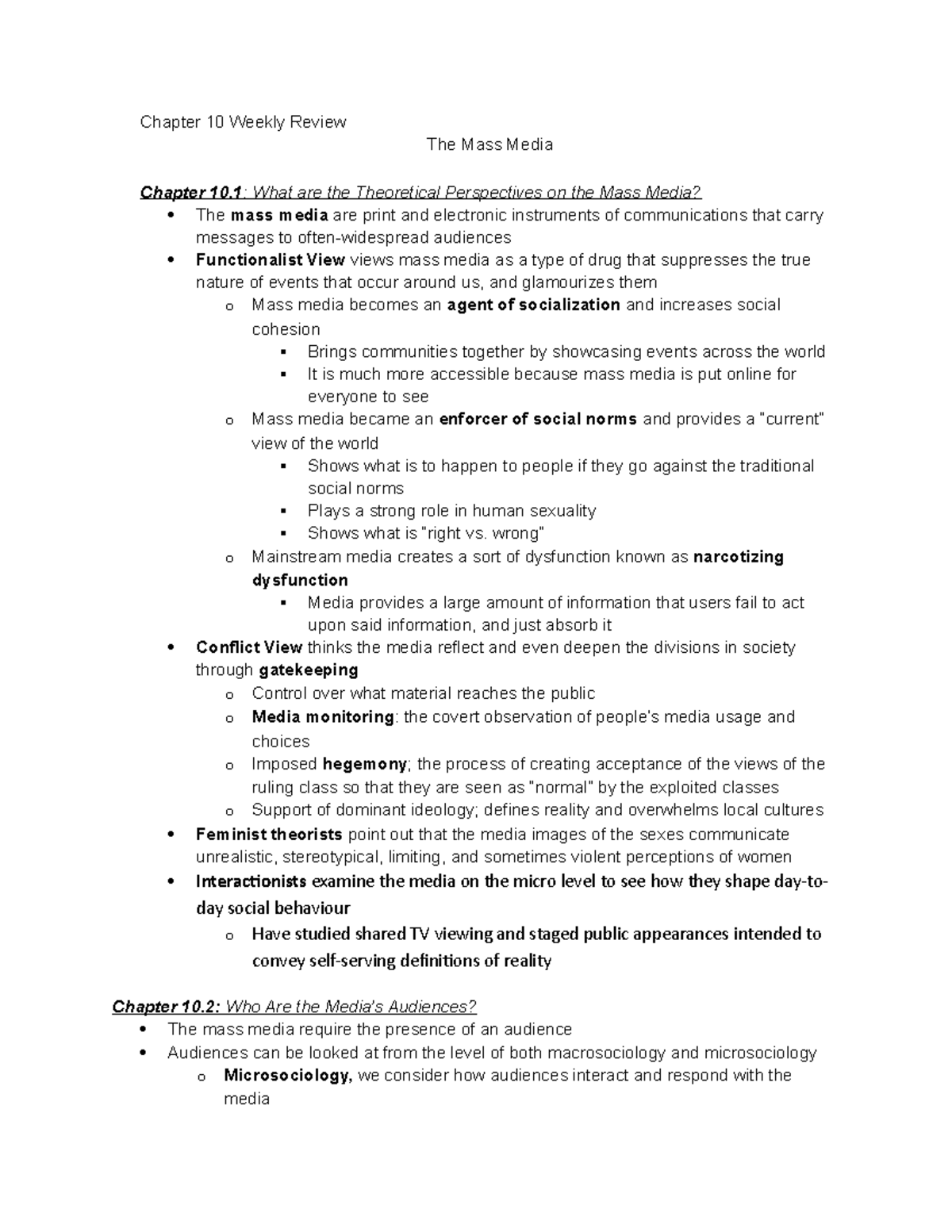 Chapter 10 Weekly Review - Chapter 10 Weekly Review The Mass Media ...