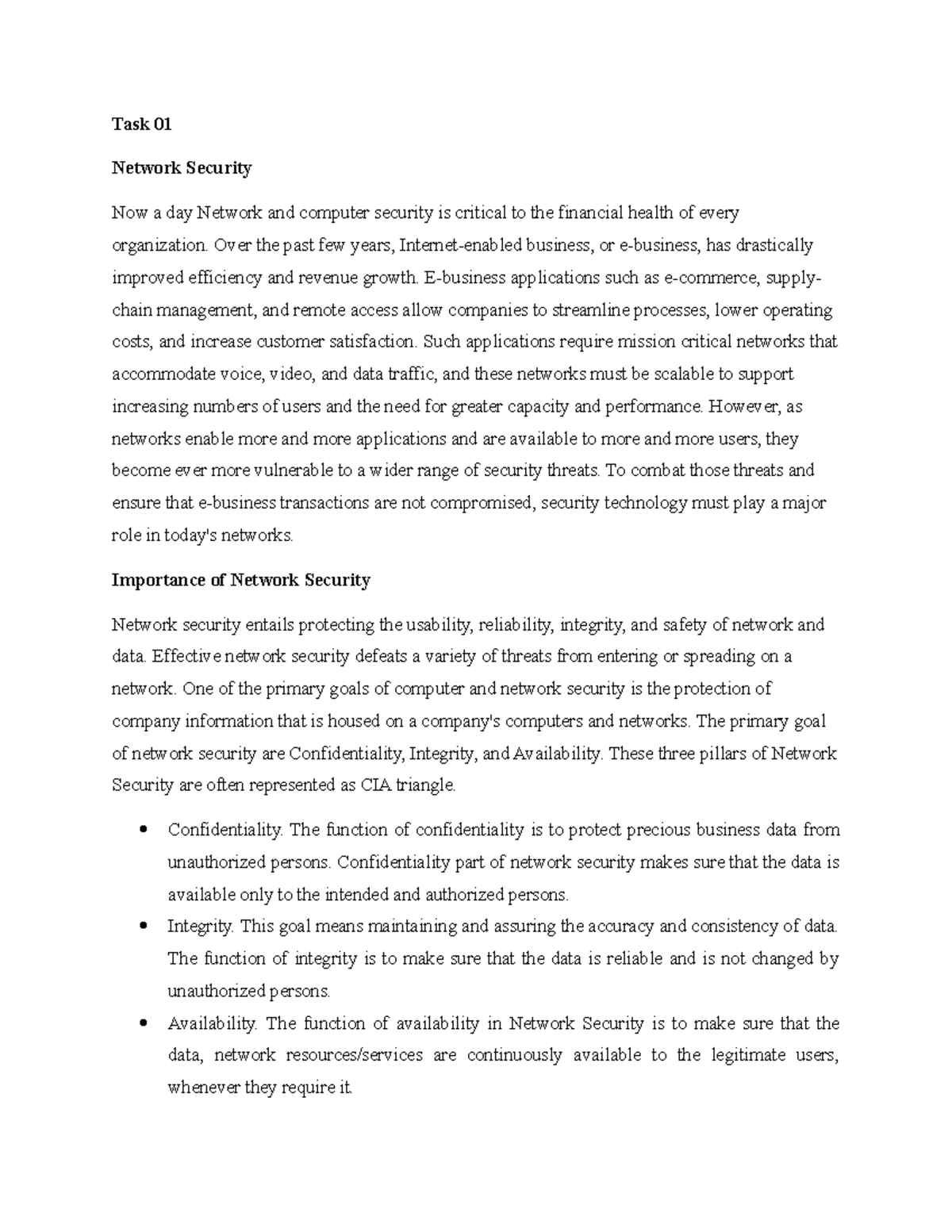 Network Security - Task 01 Network Security Now a day Network and ...