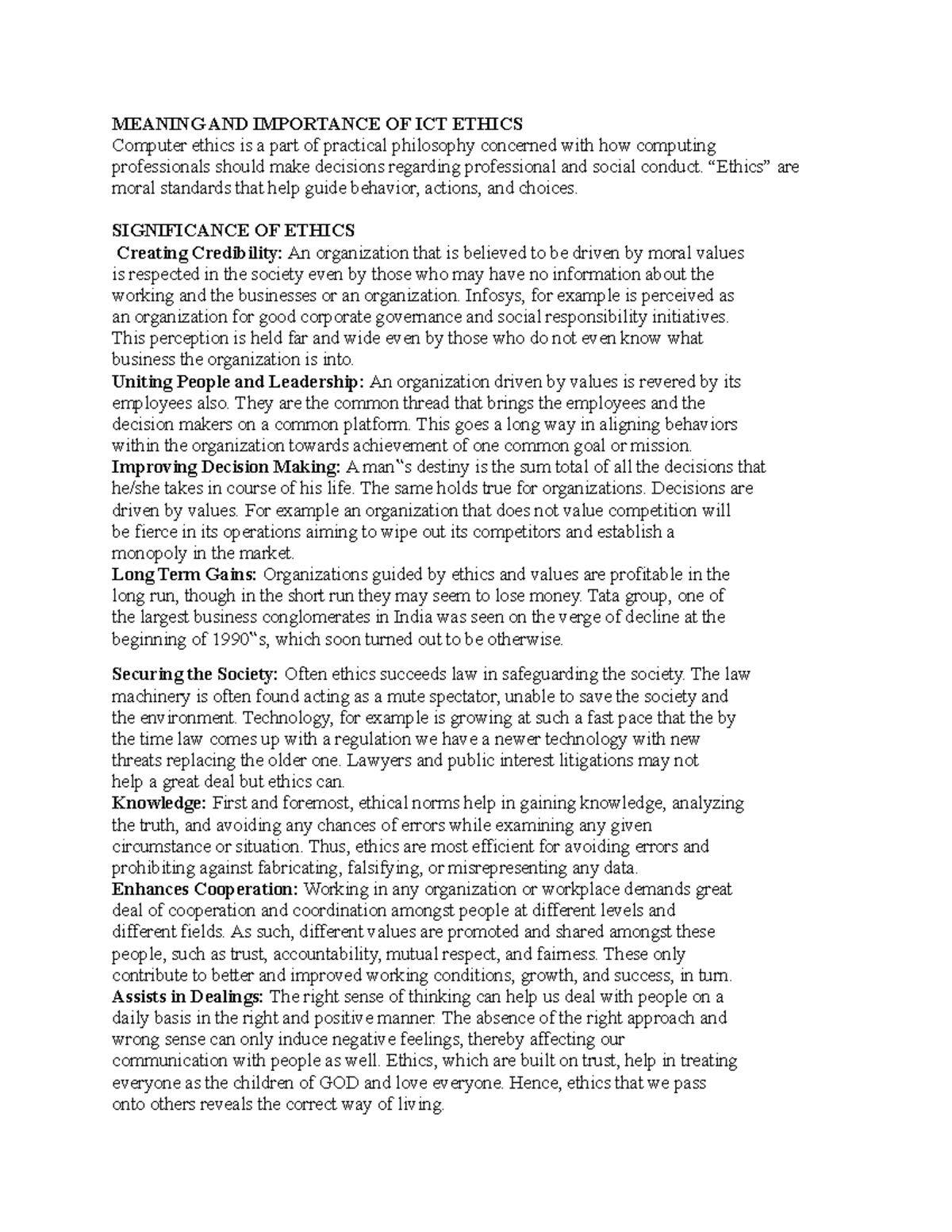 ICT Ethics - Easy and simple work for ICT students. They will easily ...