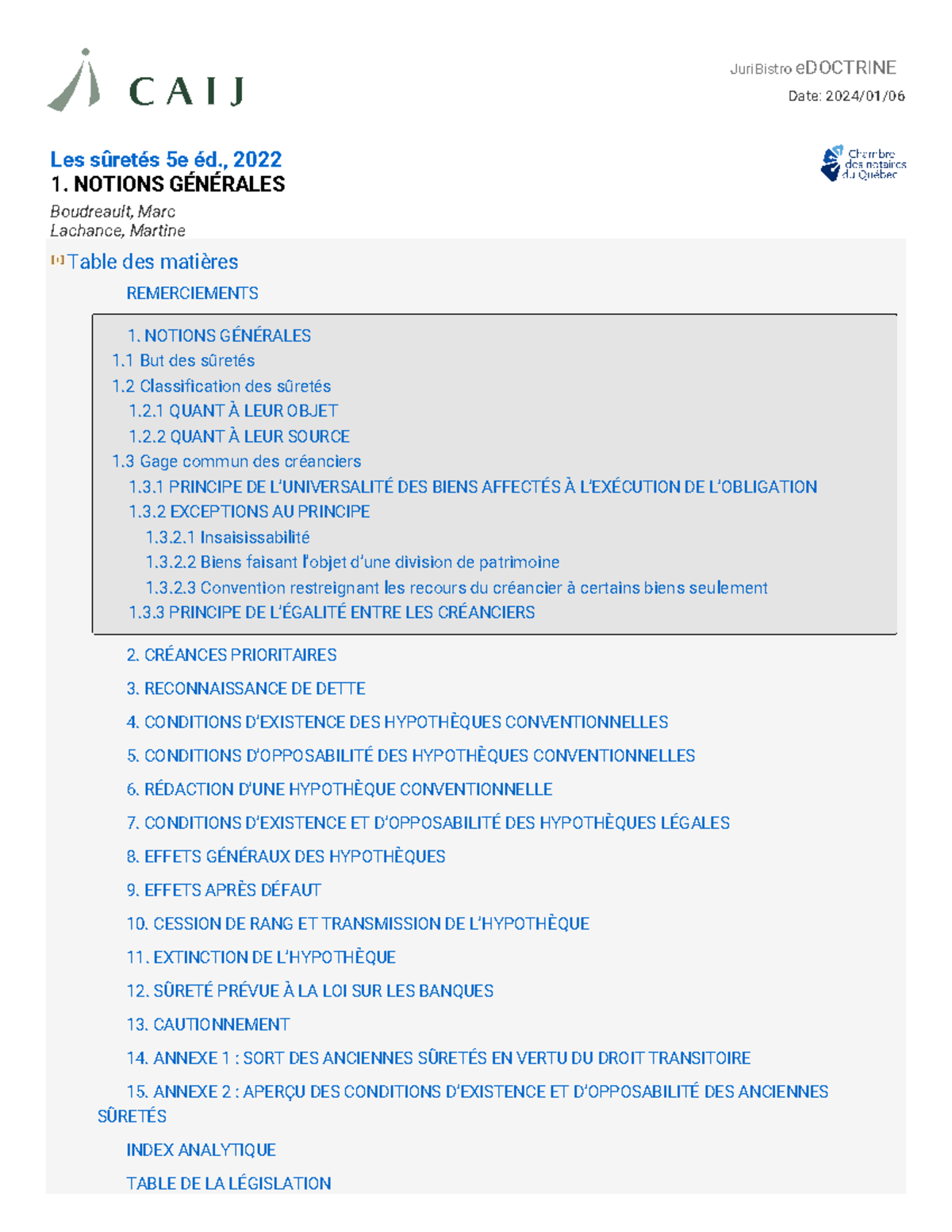 1. Notions Générales - Date: 2024/01/ JuriBistro eDOCTRINE Boudreault ...