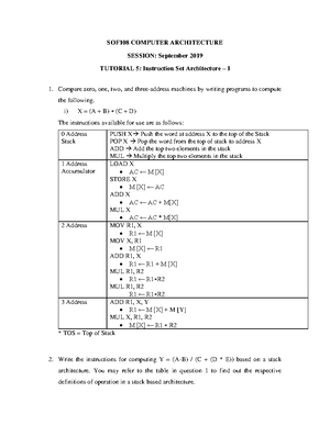 Tutorial 3 Answers - SOF108 COMPUTER ARCHITECTURE SESSION: September 2019 TUTORIAL 3: Digital ...