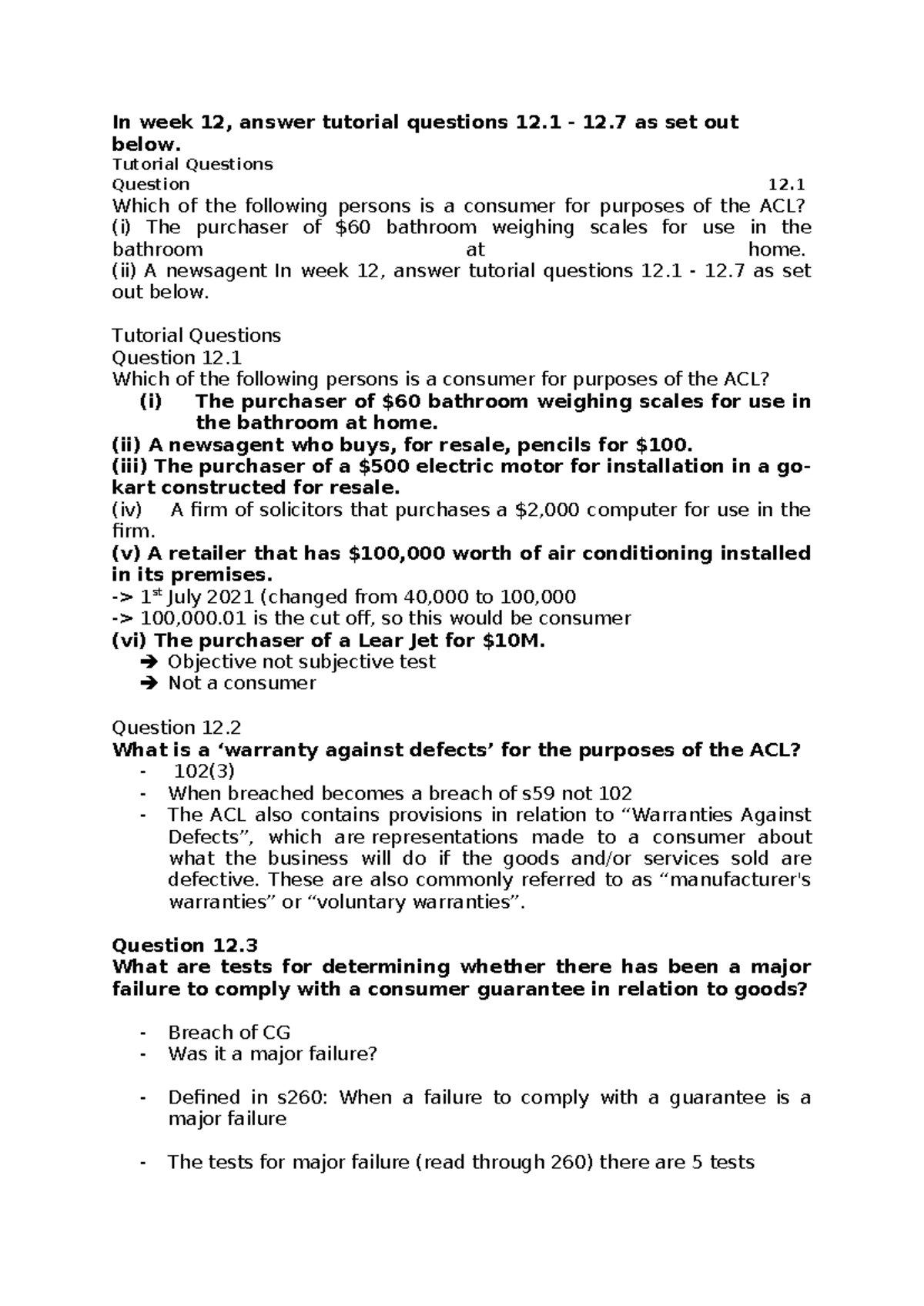 Tutorial w12 - In week 12, answer tutorial questions 12 - 12 as set out below. Tutorial ...