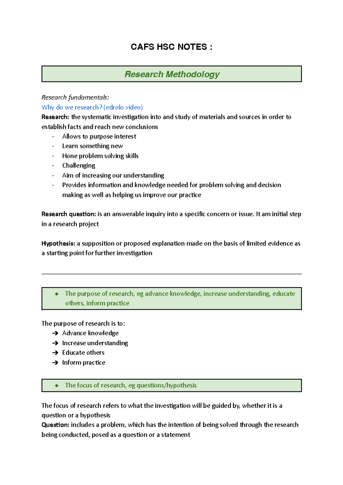 CAFS Reseach Notes - reserach methodologies - CAFS HSC NOTES : Research ...