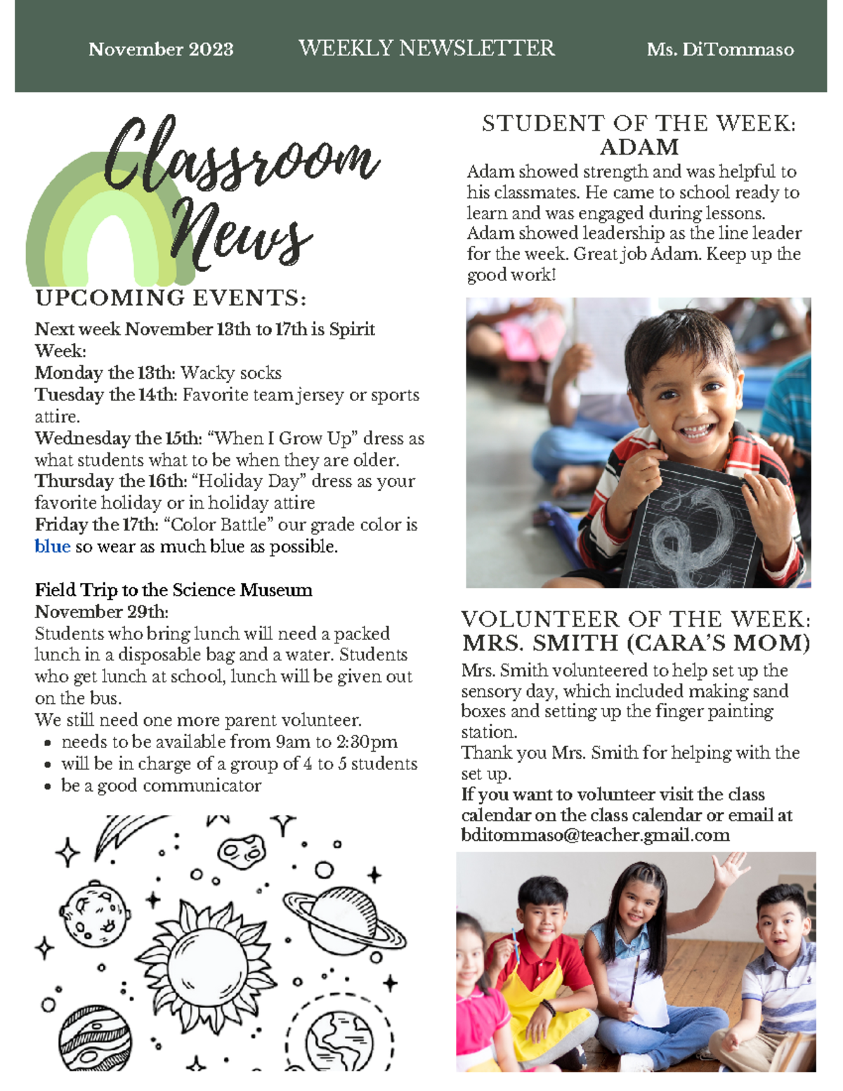 Weekly Updates Newsletter - needs to be available from 9am to 2:30pm ...