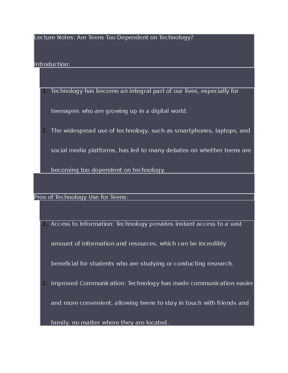 Lecture Notes provided instant - Lecture Notes: Are Teens Too Dependent ...
