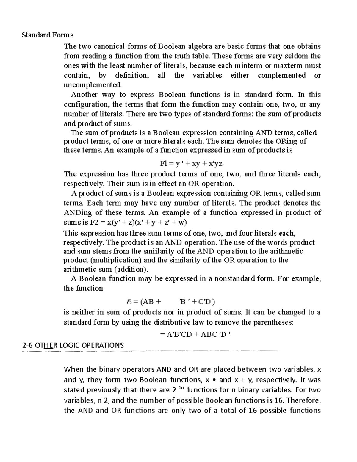 Standard Forms - Standard Forms The two canonical forms of Boolean ...