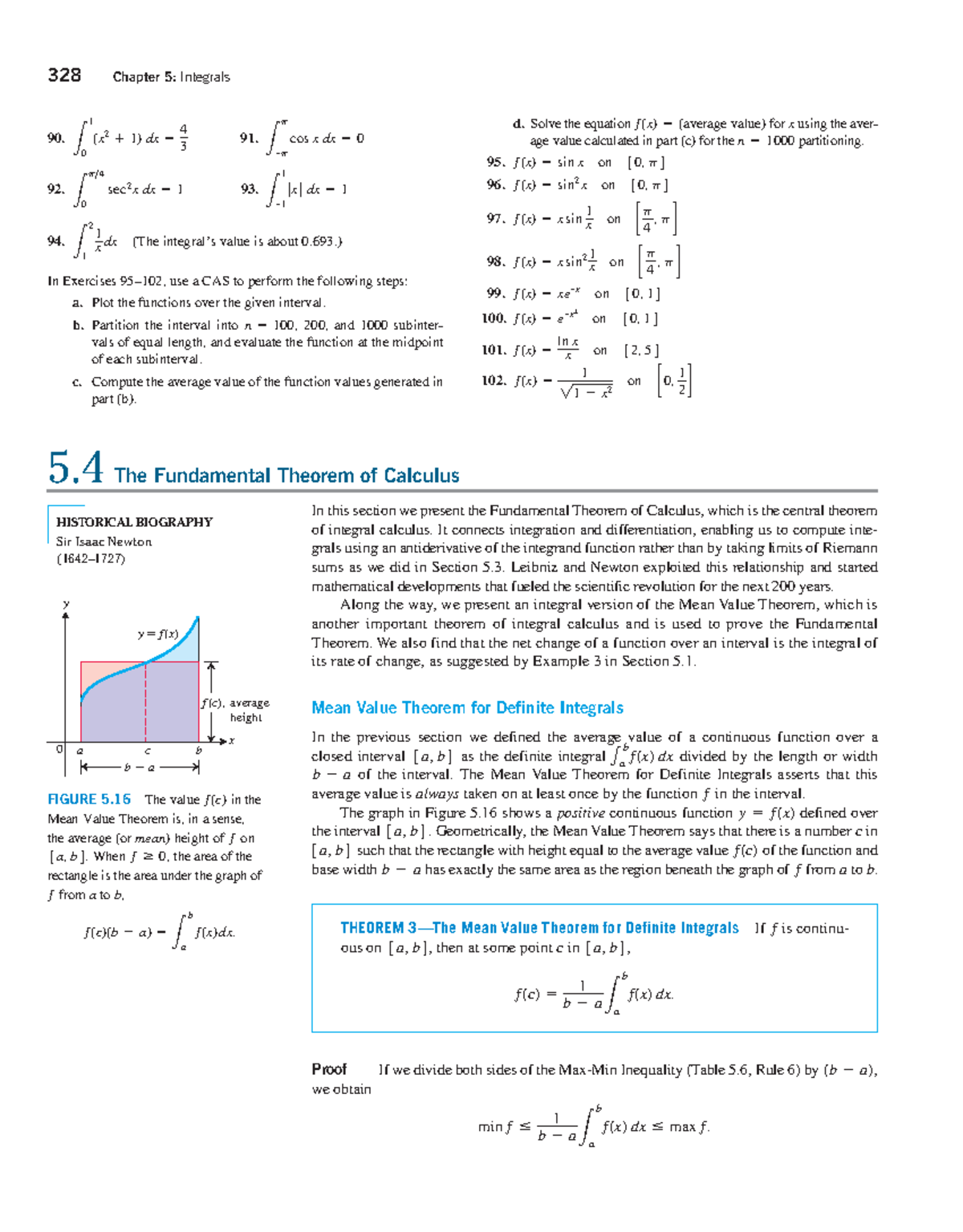 Math ch5-4 - math work - 328 Chapter 5: Integrals 90. L 1 0 (x 2 + 1) dx = 43 91. L p p cos x dx ...