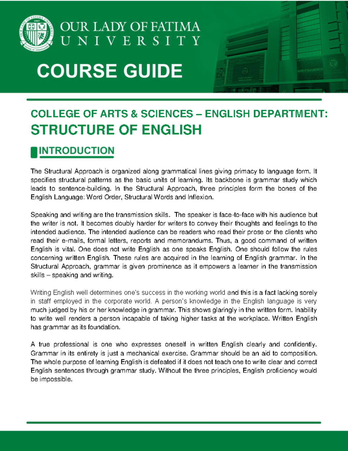 Course Guide-Structure of English - COLLEGE OF ARTS & SCIENCES ...