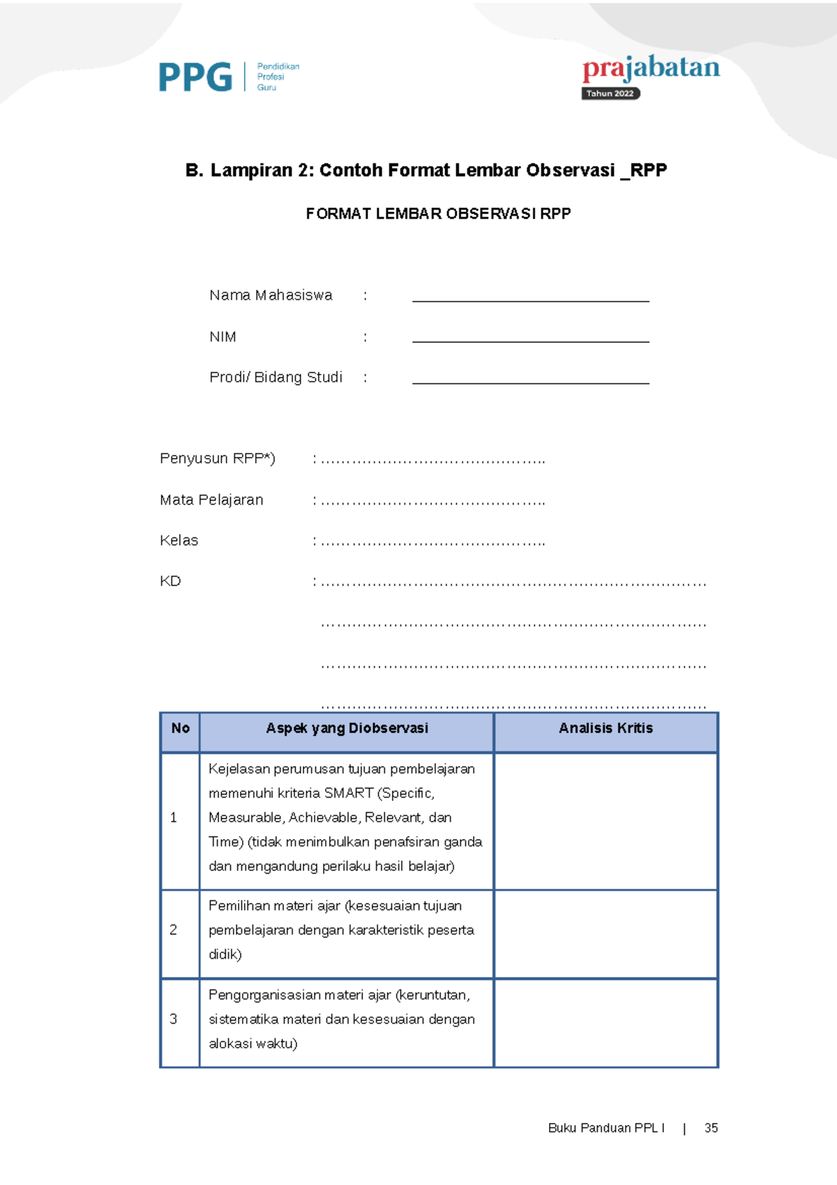 2. LO RPP - : Contoh Format Lembar Observasi _RPP FORMAT LEMBAR ...