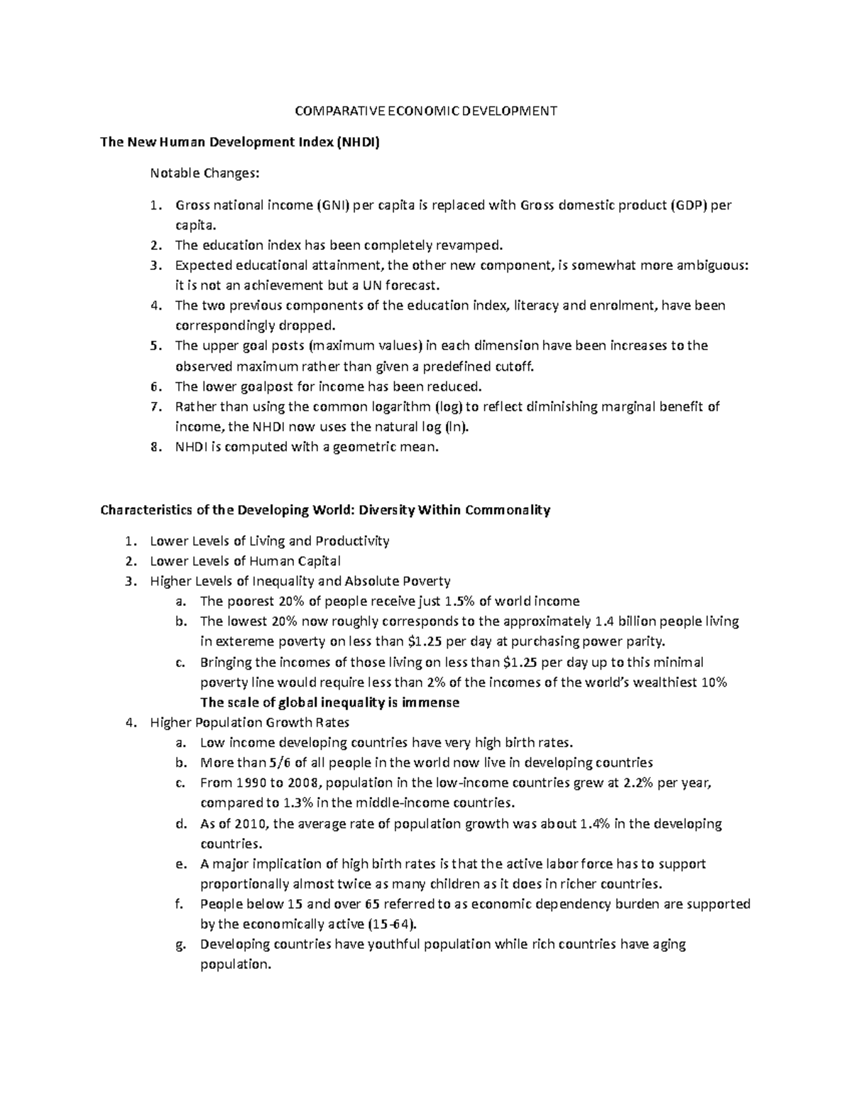 Comparative Economic Development Notes Comparative Economic