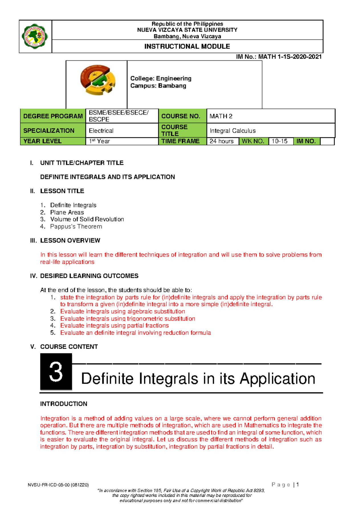 Integral Module- Final Part 4 - NUEVA VIZCAYA STATE UNIVERSITY Bambang ...