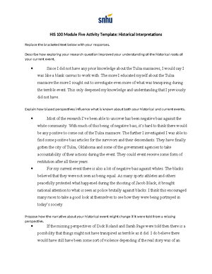 HIS 100 Module One Activity Template exploration - HIS 100 Module One ...
