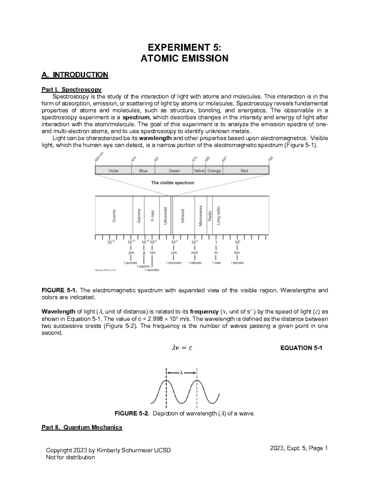 CHEM 7L Manual - Experiment 5 S23 - Copyright 202 3 by Kimberly Schurmeier UCSD 2023 , Expt. 5 ...