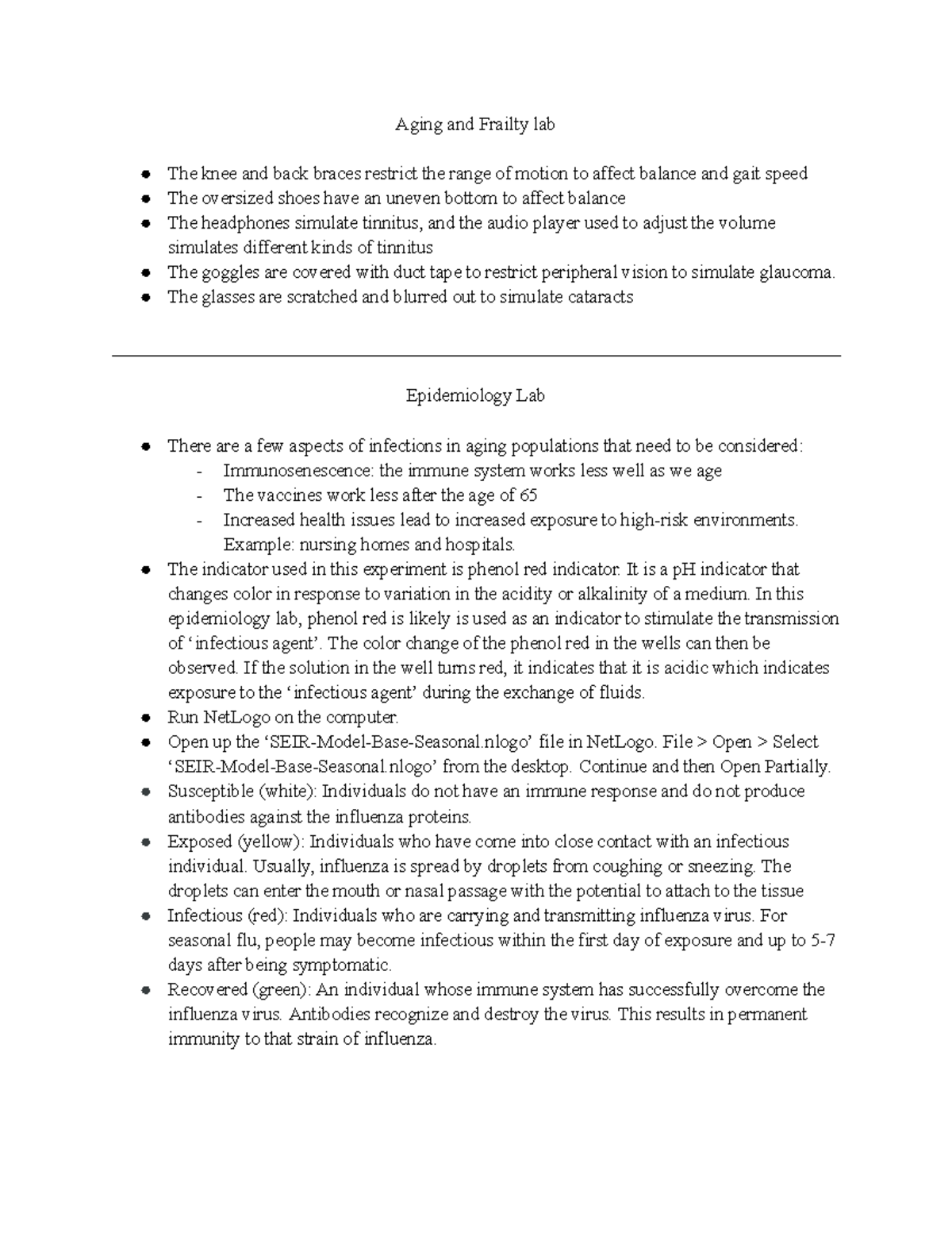 Lab skills test notes - Summary Lifesci 2l03 - Aging and Frailty lab ...