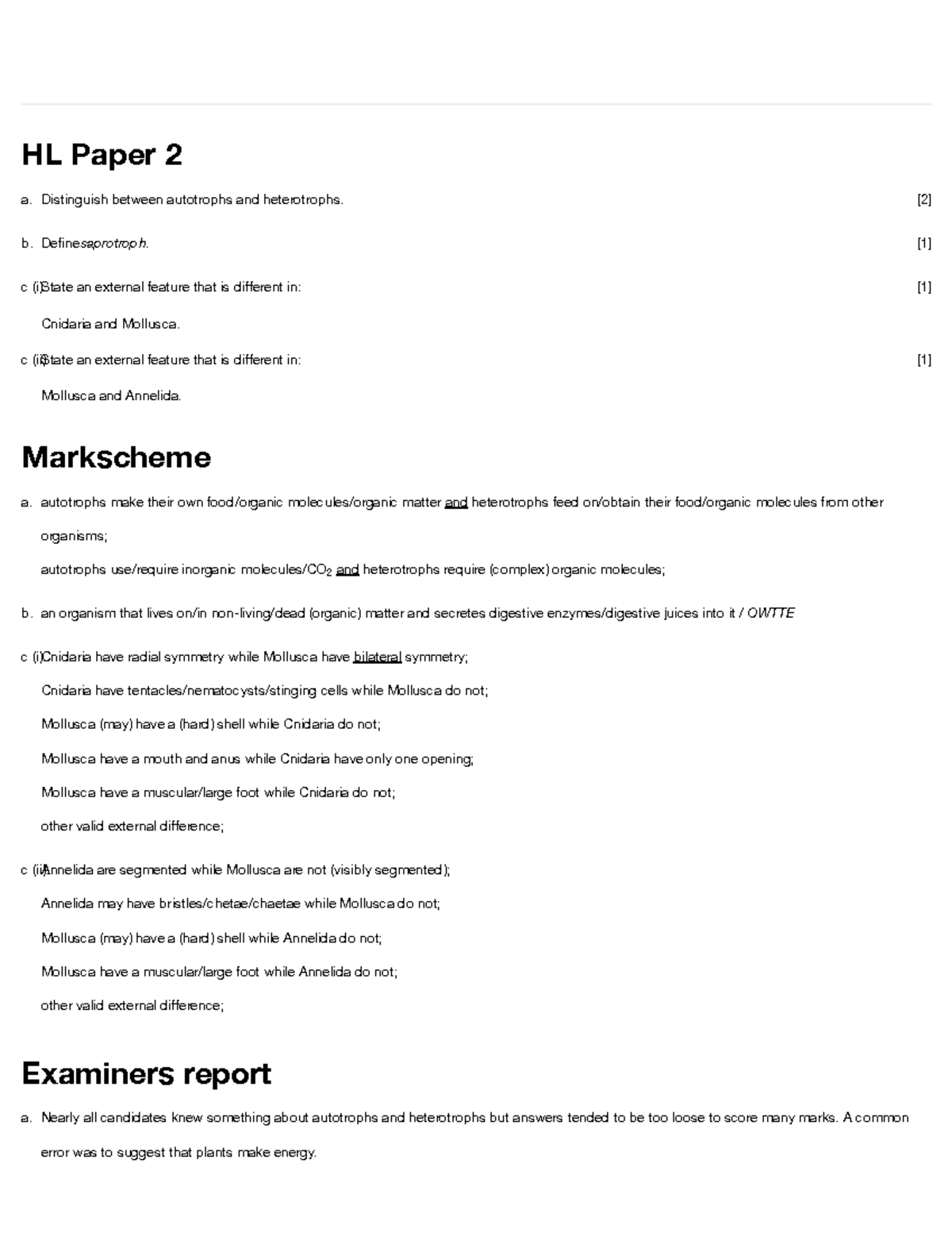 Markscheme higherlevel paper two ib biology - HL Paper 2 Markscheme ...