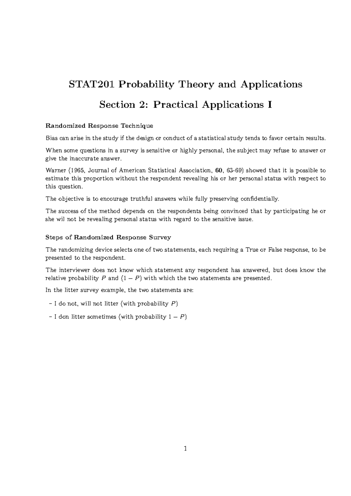 Note 2 - Discrete Random Variable - STAT201 Probability Theory and Applications Section 2 ...