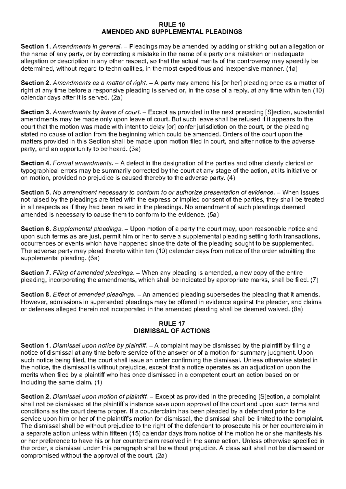 Rules-10171819 - Rules - RULE 10 AMENDED AND SUPPLEMENTAL PLEADINGS ...