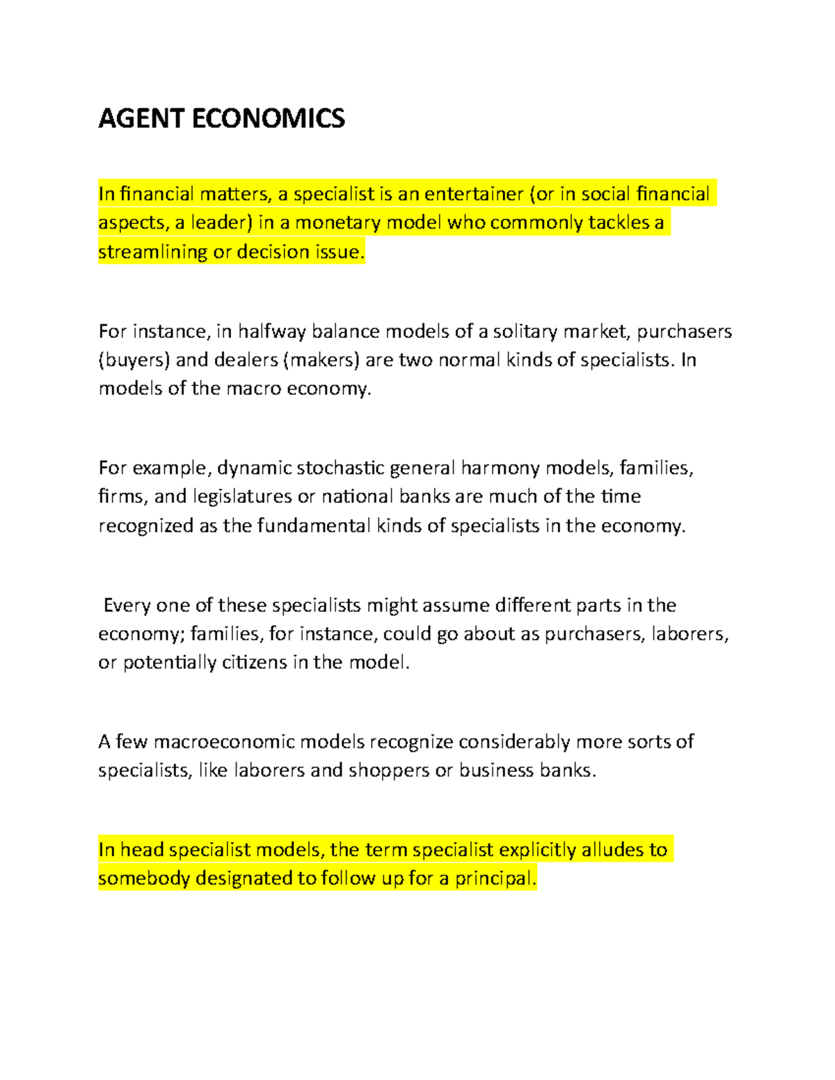 Agent Economics - Useful - AGENT ECONOMICS In financial matters, a ...