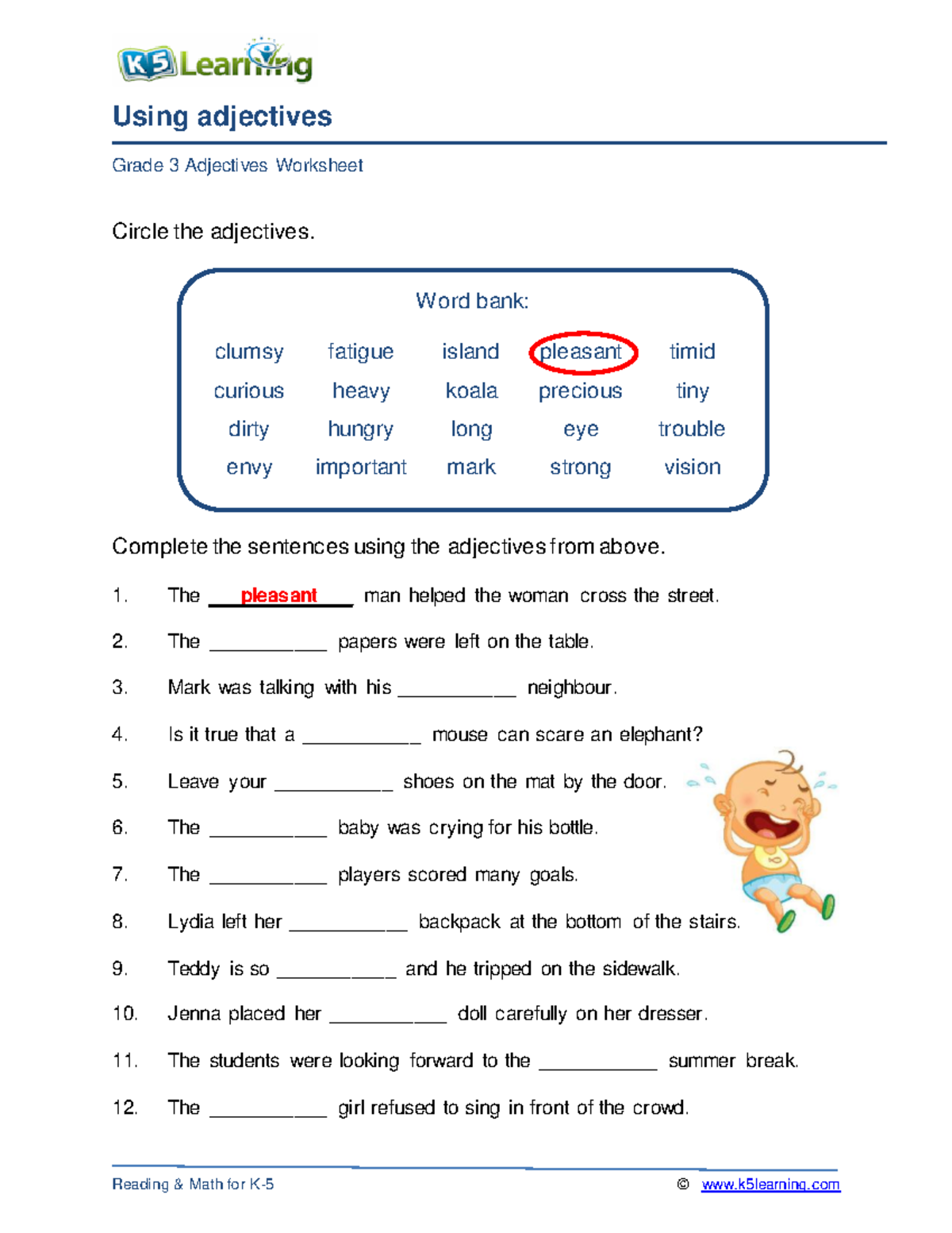 Adjectives Worksheet Grade 3