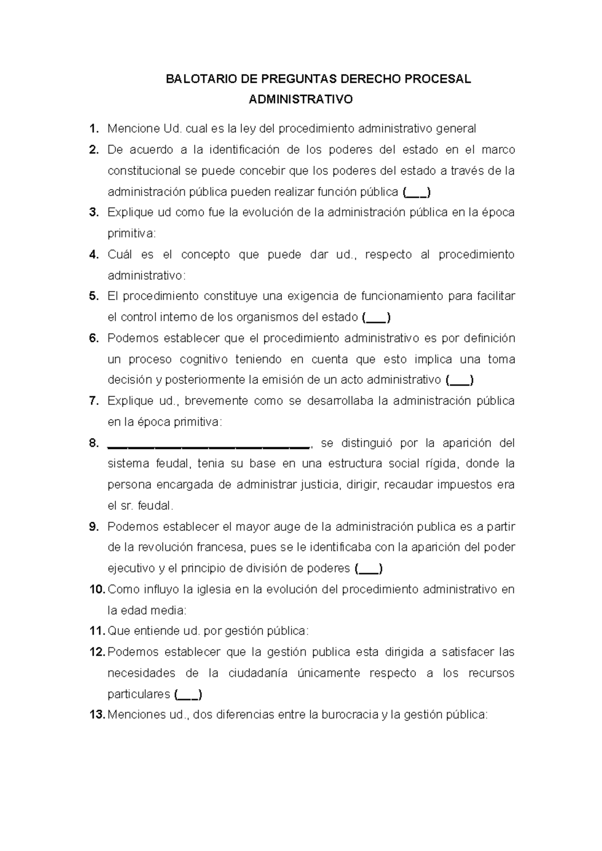 Balotario DE Preguntas Derecho Procesal Administrativo alumnos - BALOTARIO DE PREGUNTAS DERECHO ...