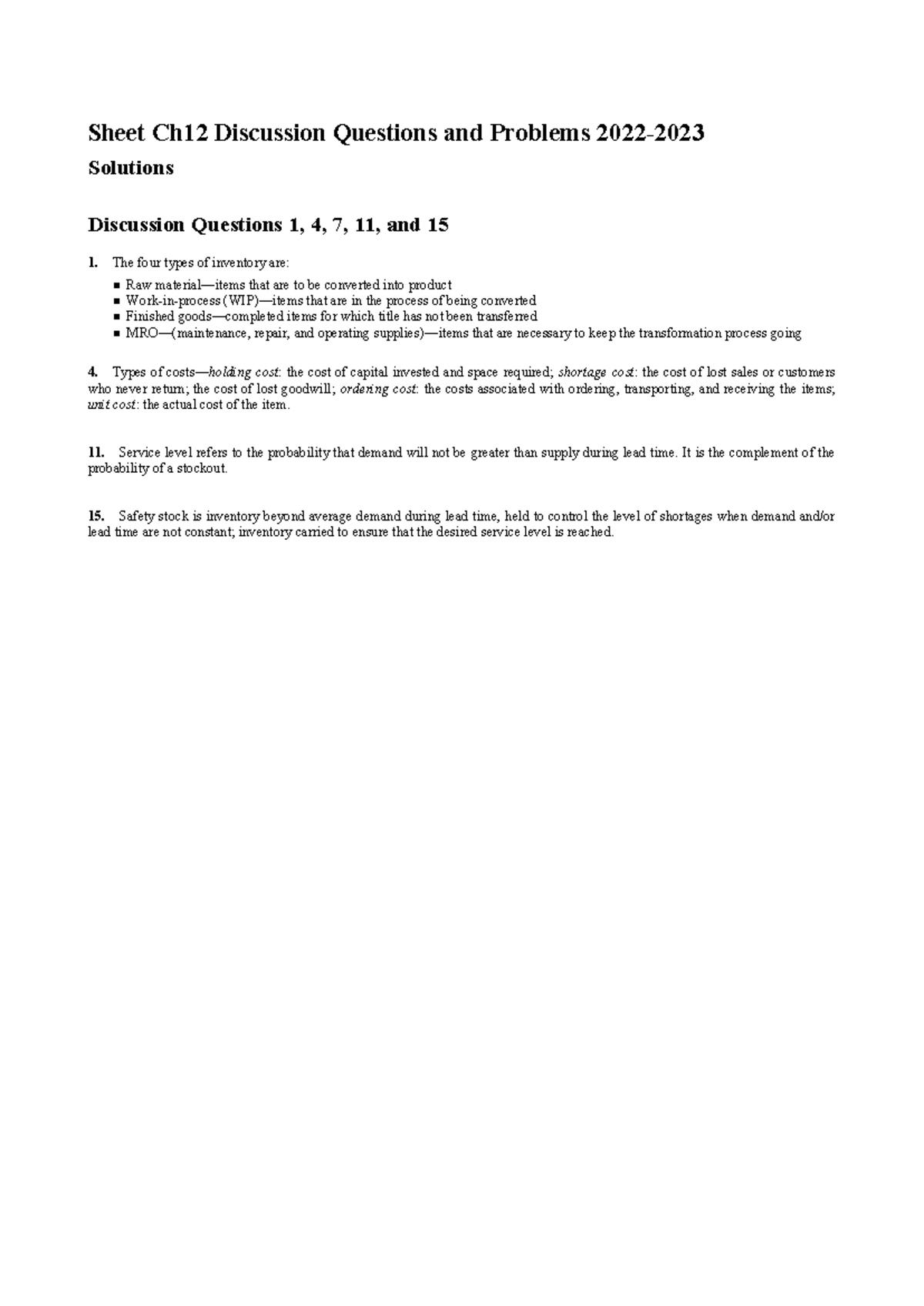 Sheet Ch12 Answers 2 - Summary Knowledge Management - Sheet Ch1 2 Discussion Questions and ...