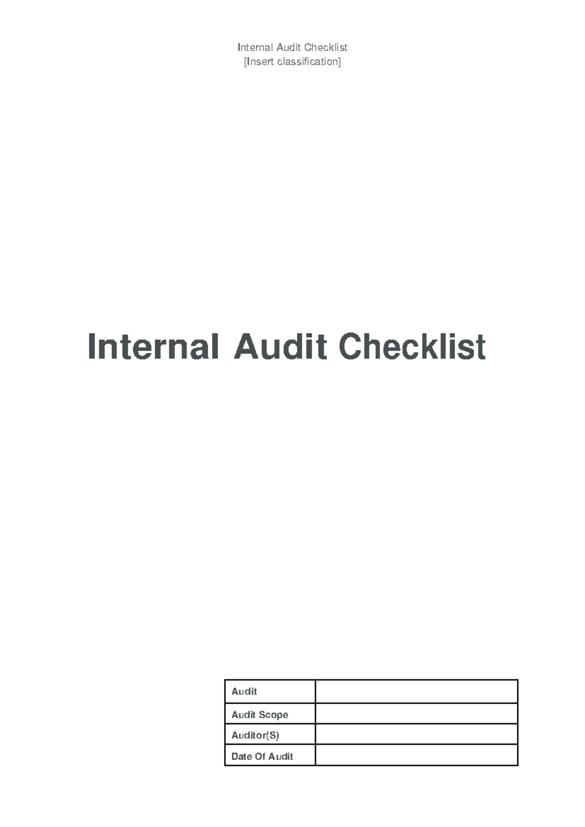 ISO 27001 Internal Audit Checklist - [Insert classification] Internal ...