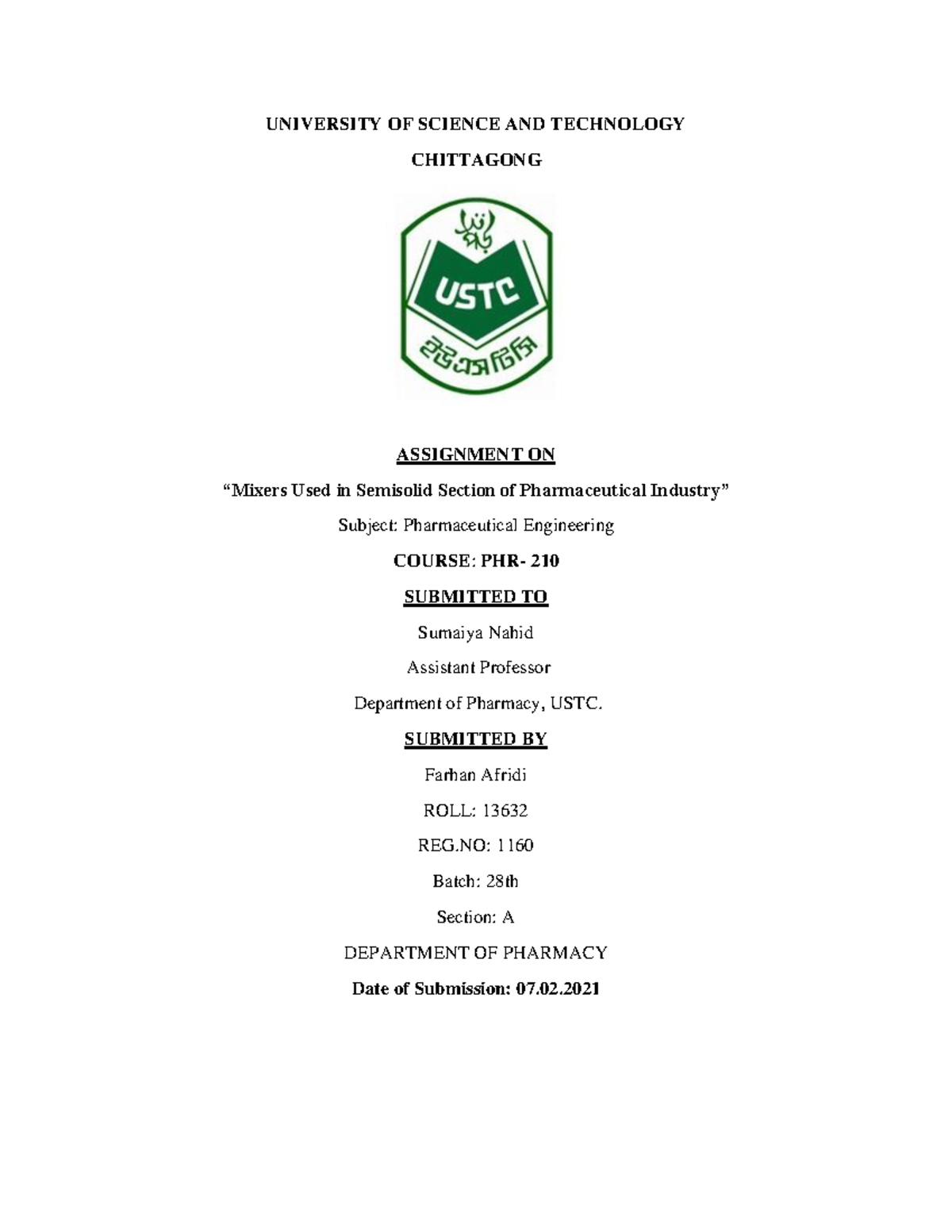 13632 Farhan Afridi - Assignment - UNIVERSITY OF SCIENCE AND TECHNOLOGY ...