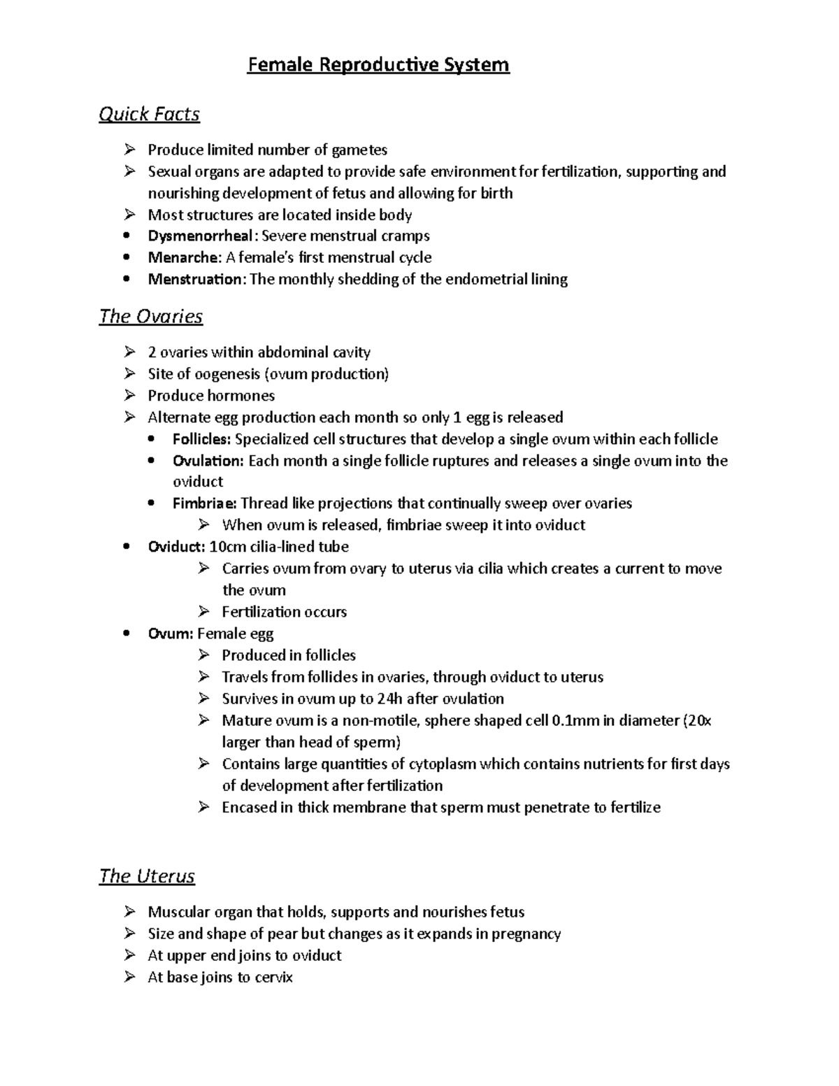 Female Reproductive System - Quick Facts Produce limited number of ...