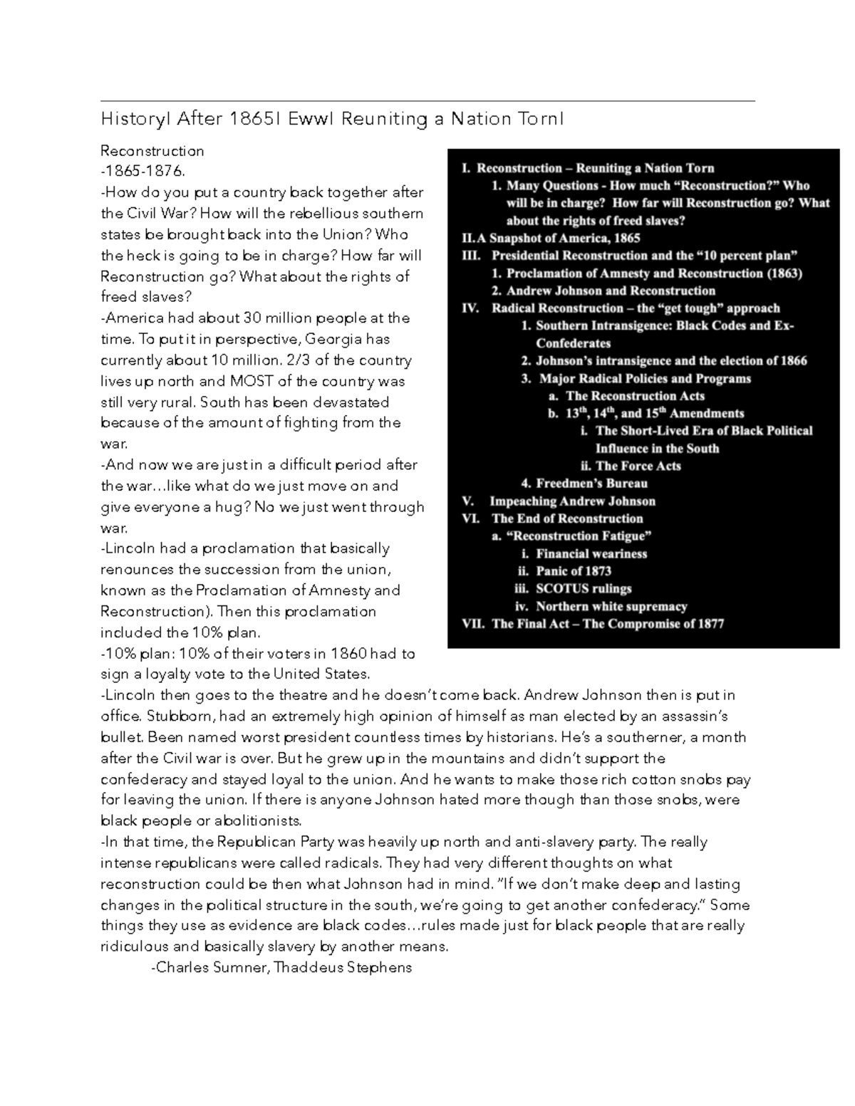 History notes - Drake - History! After 1865! Eww! Reuniting a Nation ...