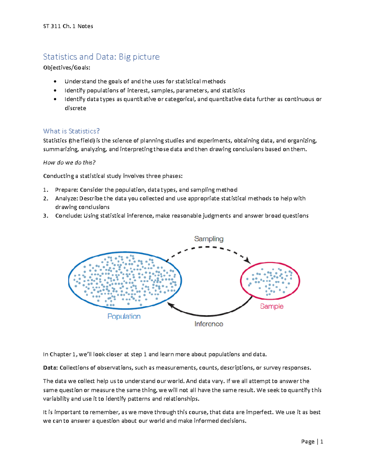 CH1-Statistics and Data - Statistics and Data: Big picture Objectives ...