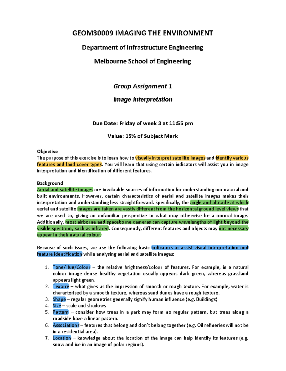GEOM30009 Assignment 1 Image Interpretation 2023 - GEOM30009 IMAGING THE ENVIRONMENT Department ...