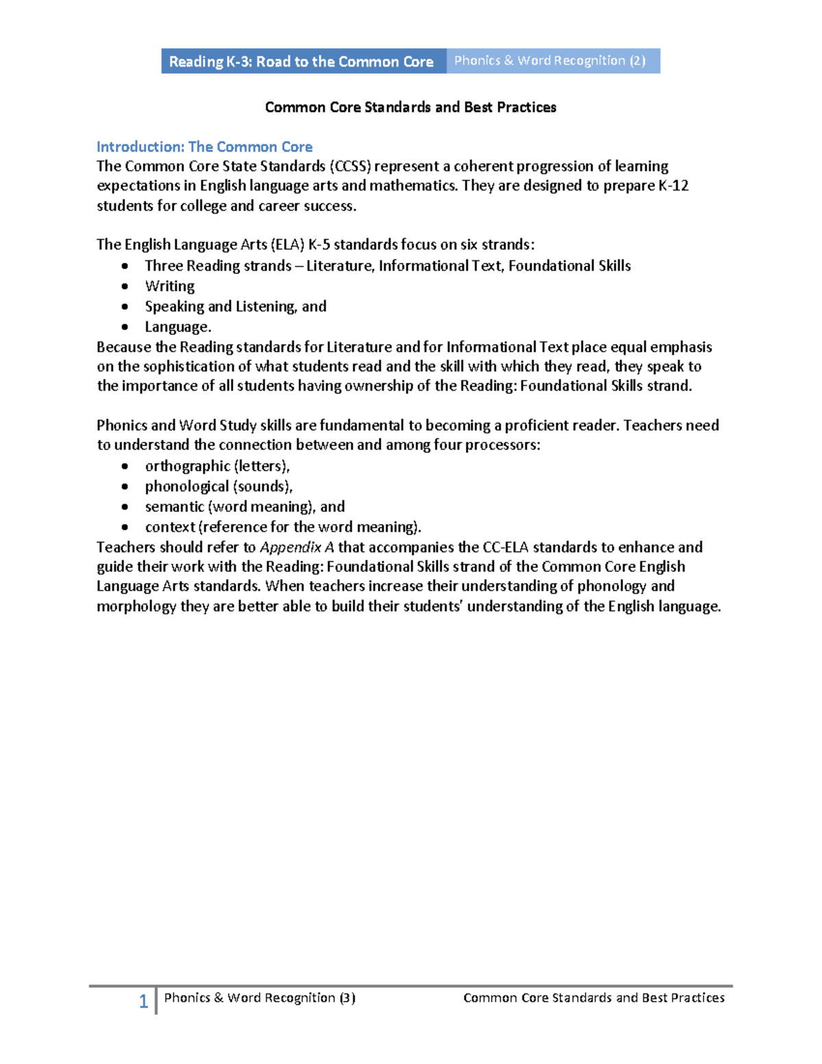 Phonics Word Recognition 3 Common Core Standards and Best Practices 1 ...