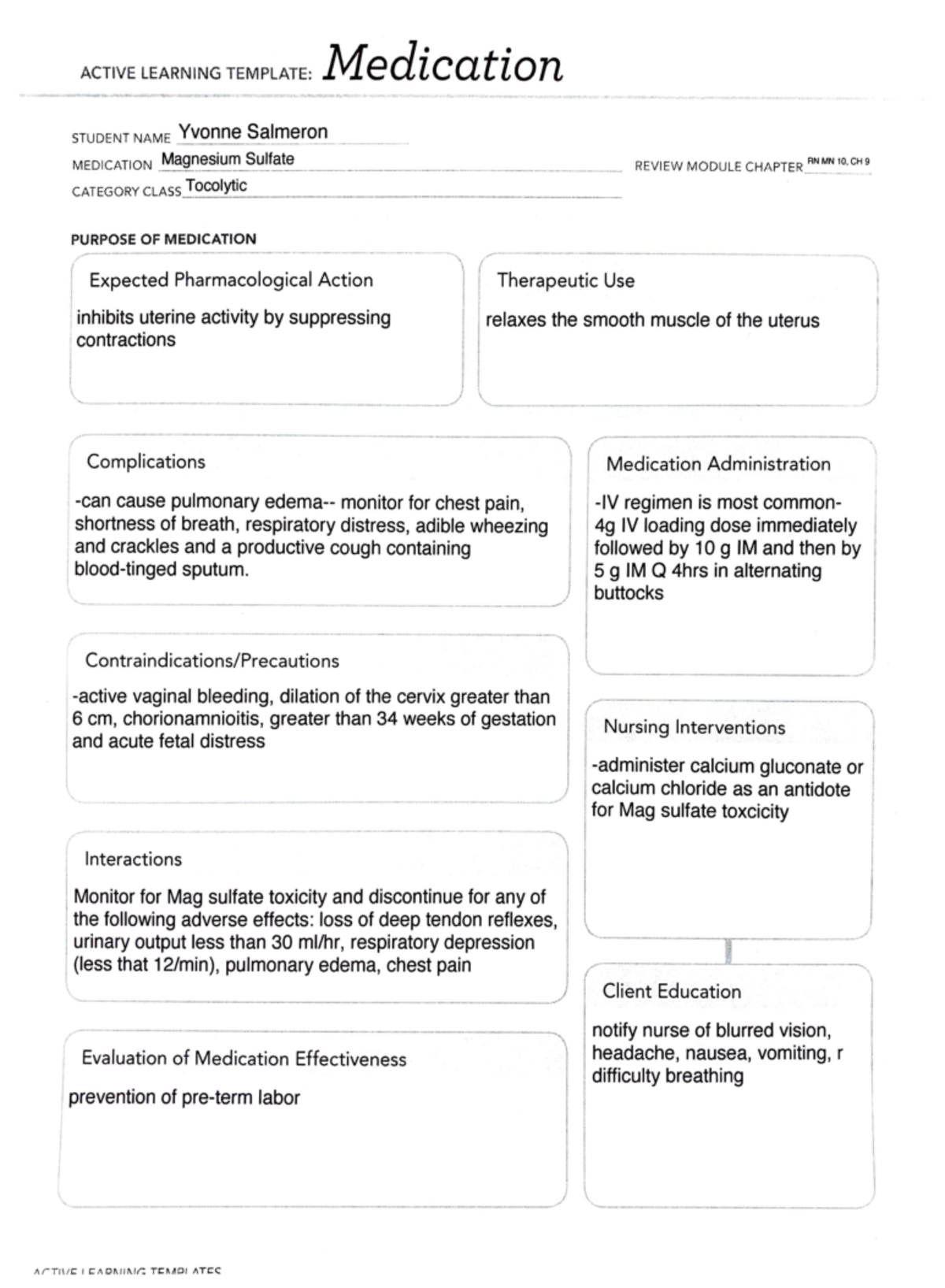 Magnesium Sulfate - ati template - ACTIVE LEARNING TEMPLATE: Medication ...