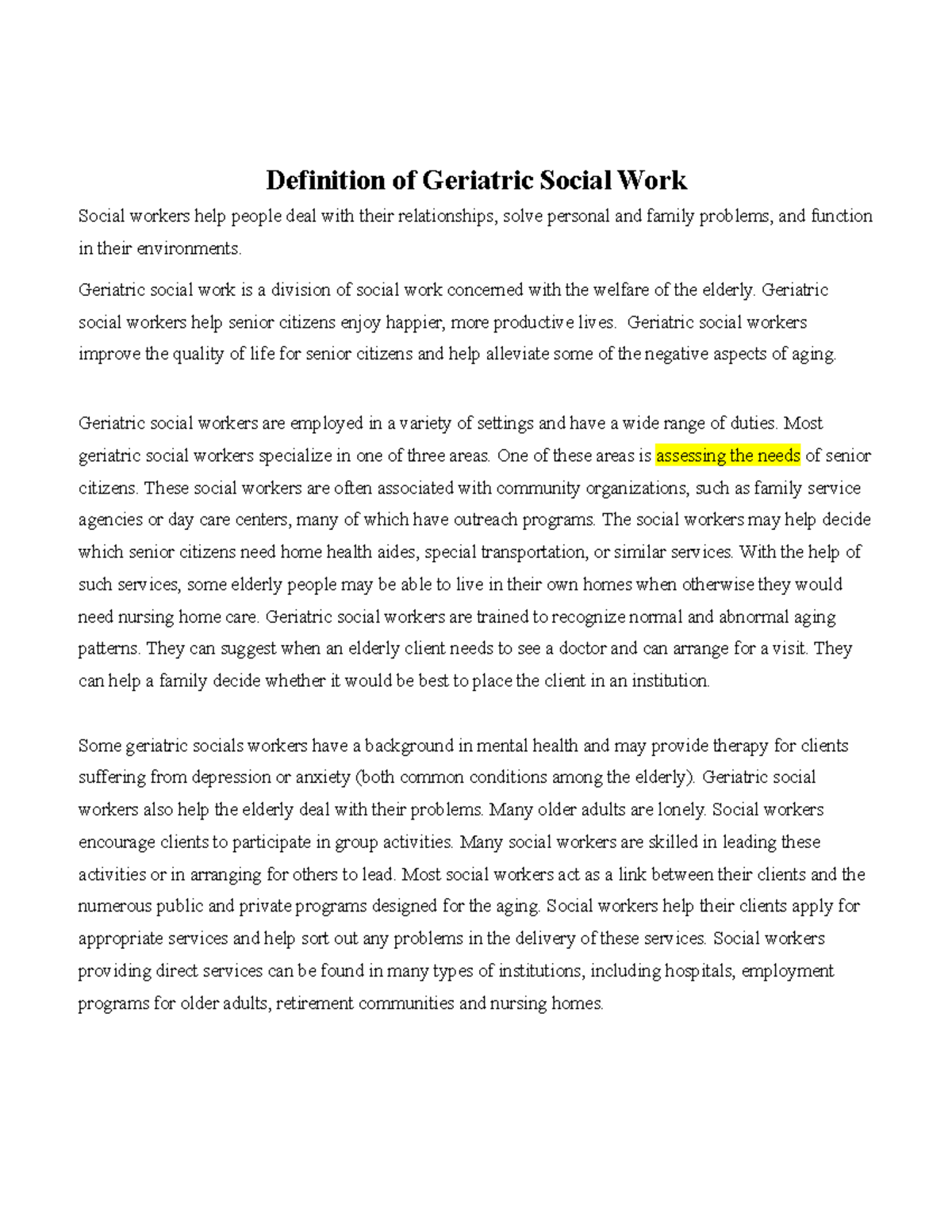 Geriatric Social Work - Introduction gw - Definition of Geriatric ...