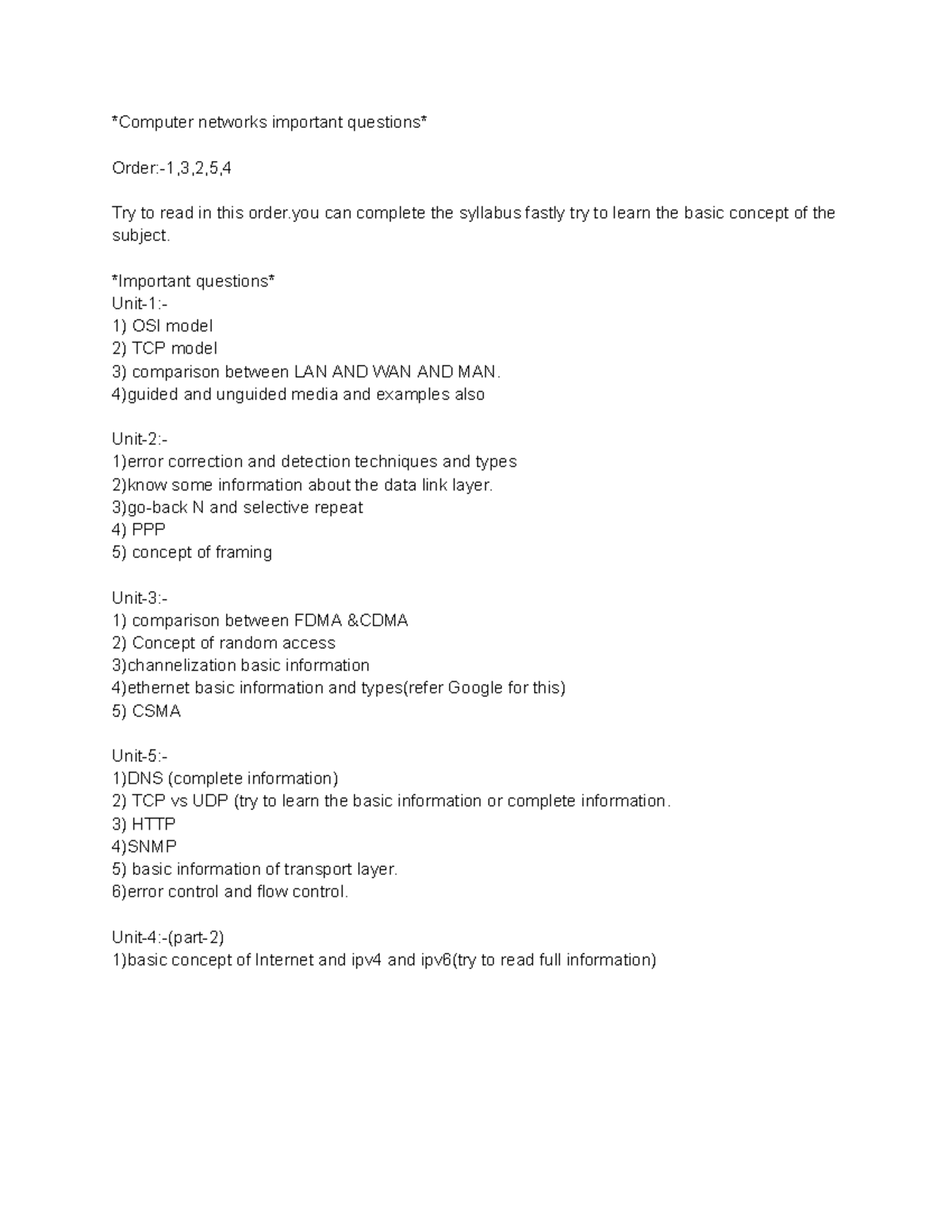Imp questions cn - Computer networks important questions Order:-1,3,2,5 ...