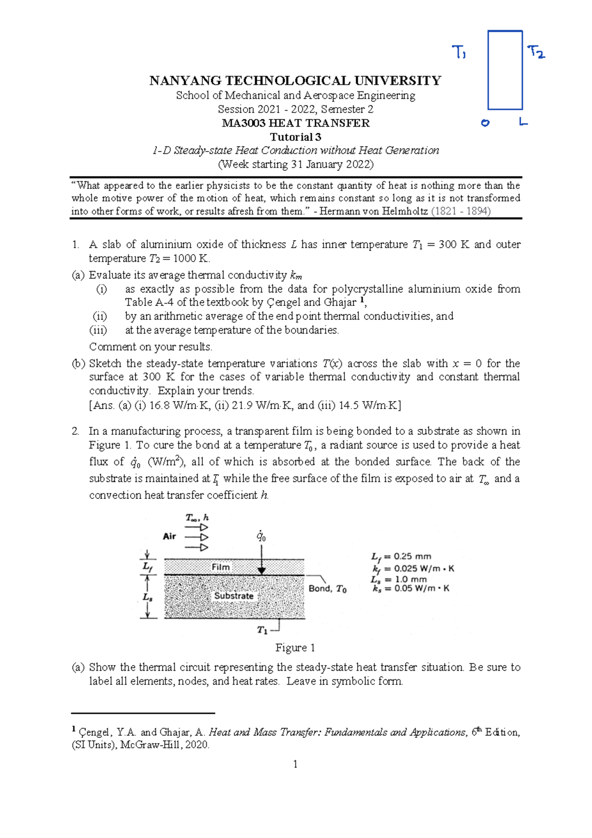 MA3003 Tutorial 3 (Questions + Workings) - NANYANG TECHNOLOGICAL UNIVERSITY School of Mechanical ...