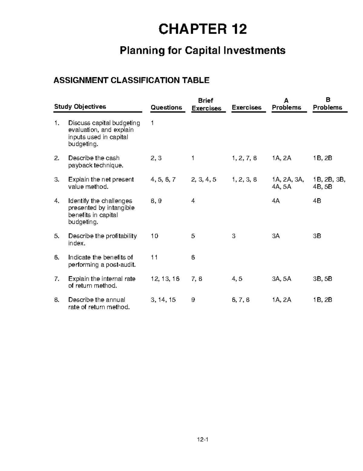 Planning for Capital Investments Lesson - CHAPTER 12 Planning for ...