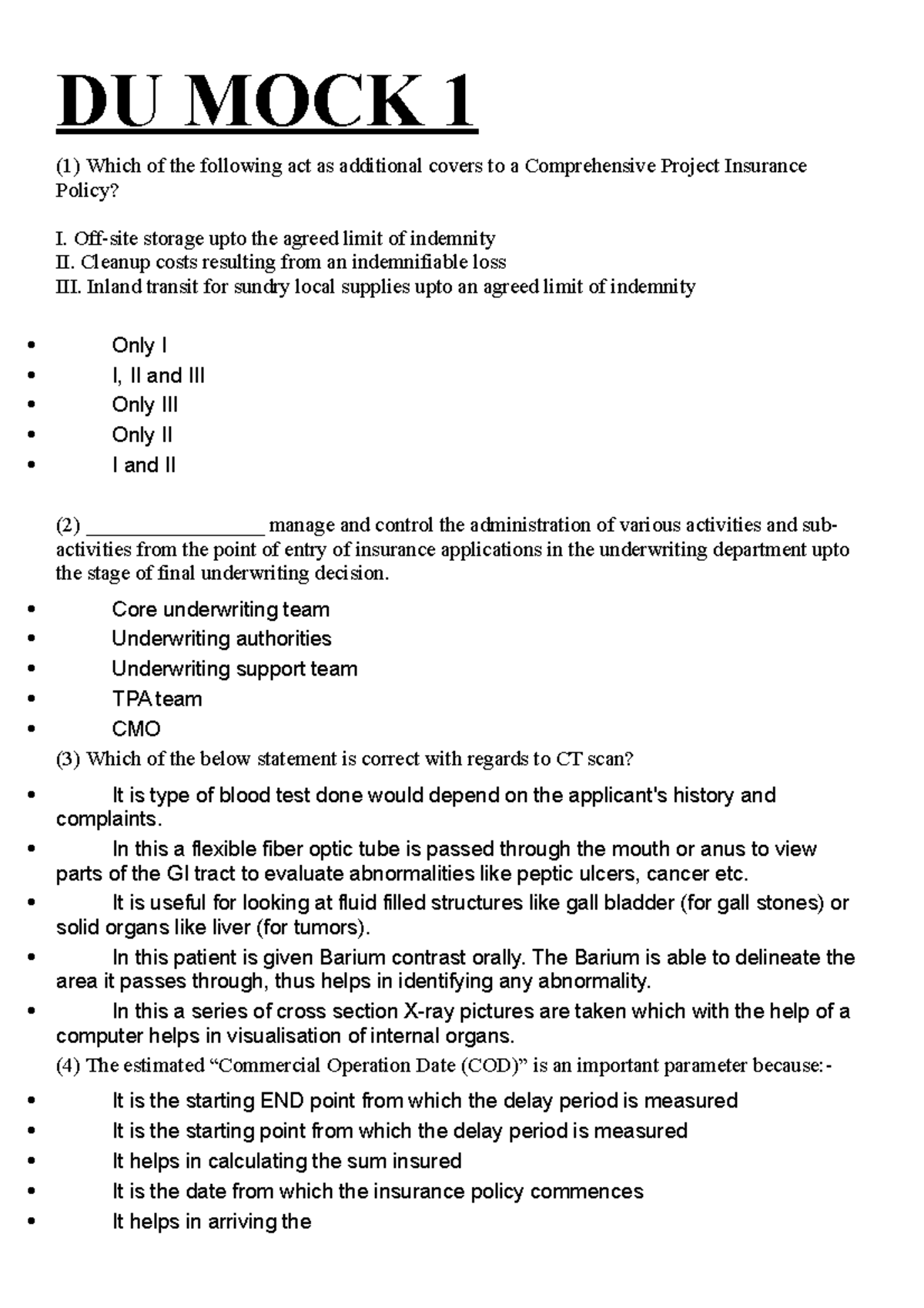 DU MOCK 1 - du mock test for entrance test. - DU MOCK 1 - Studocu