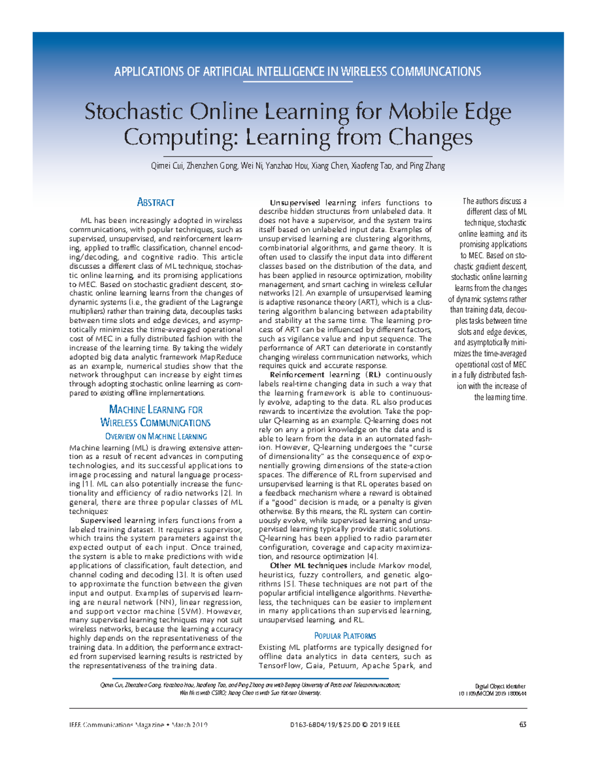 Stochastic Online Learning For Mobile Edge Computing Learning From